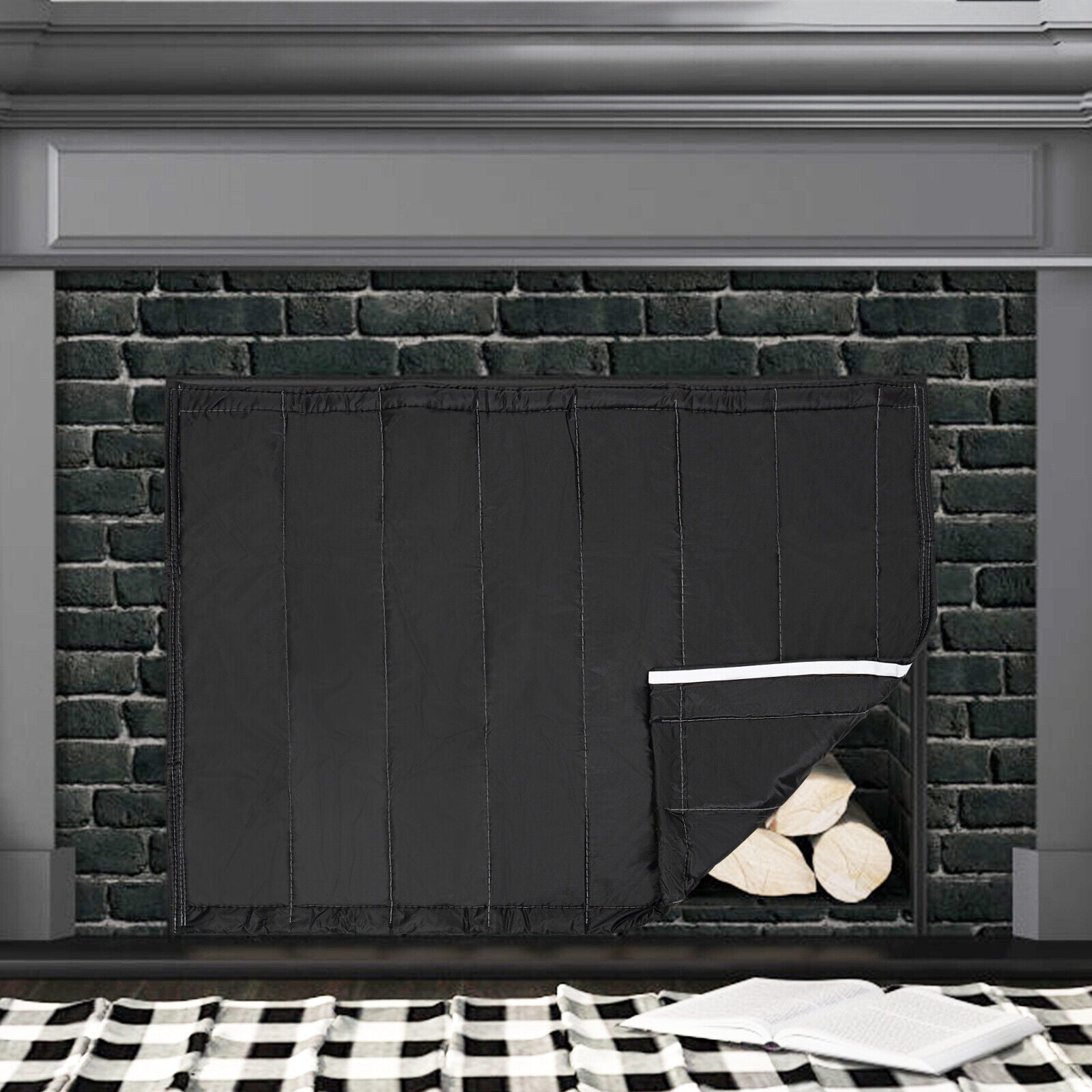 Upgraded Fireplace Draft Cover, Black Fireplace Blanket for Heat Loss ...