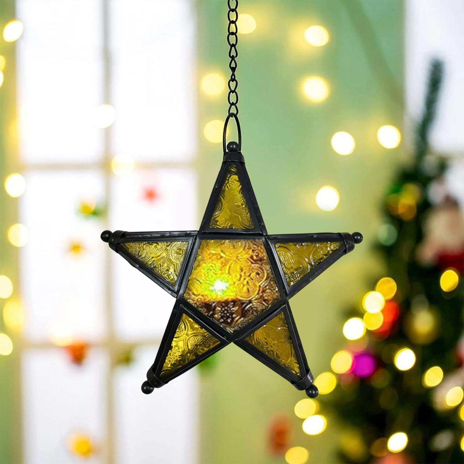 Upgraded Five Pointed Star Windproof Candlestick Iron Stained Glass ...