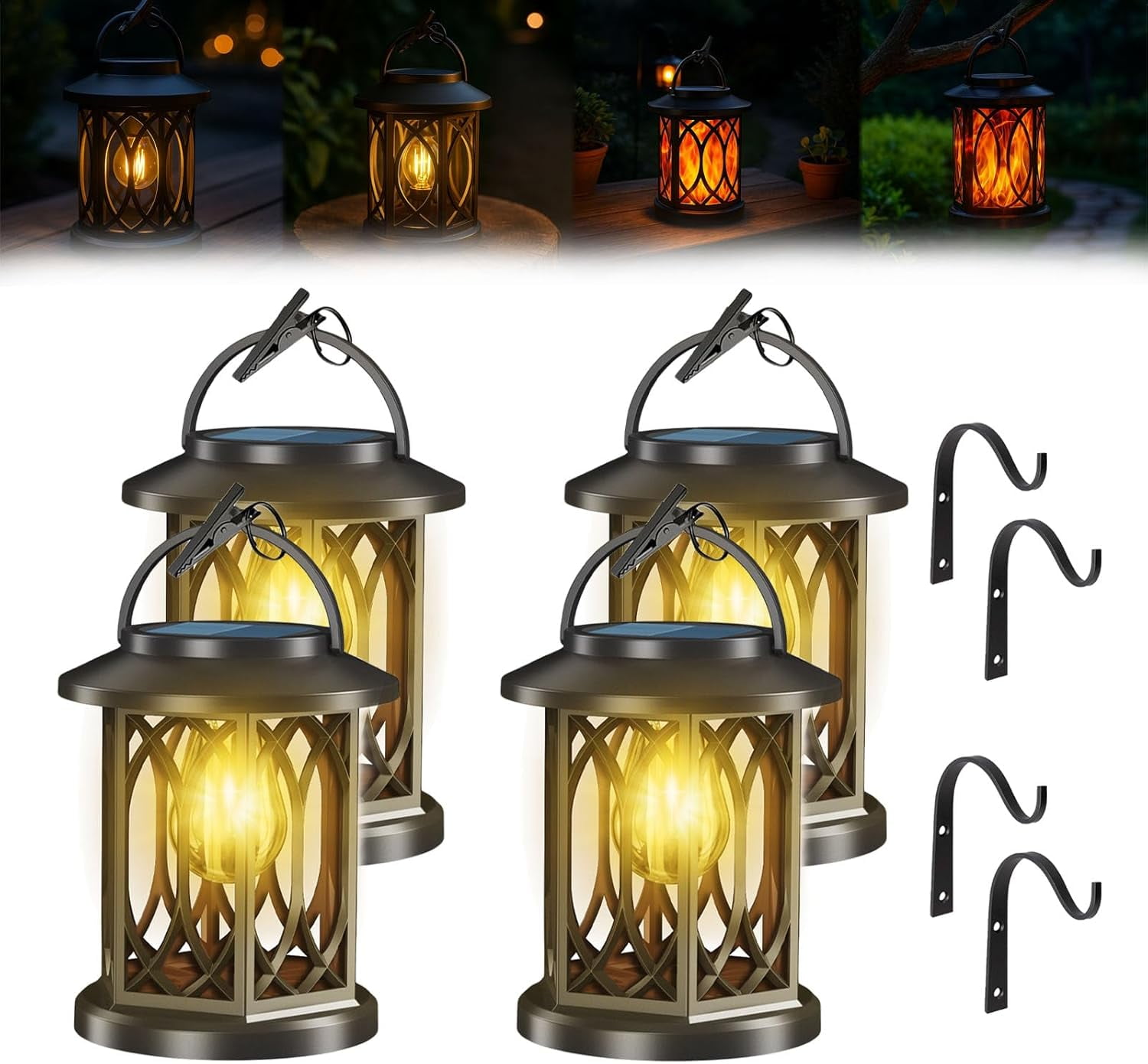 Upgraded Flickering Flame Solar Lantern Outdoor Waterproof Light ...