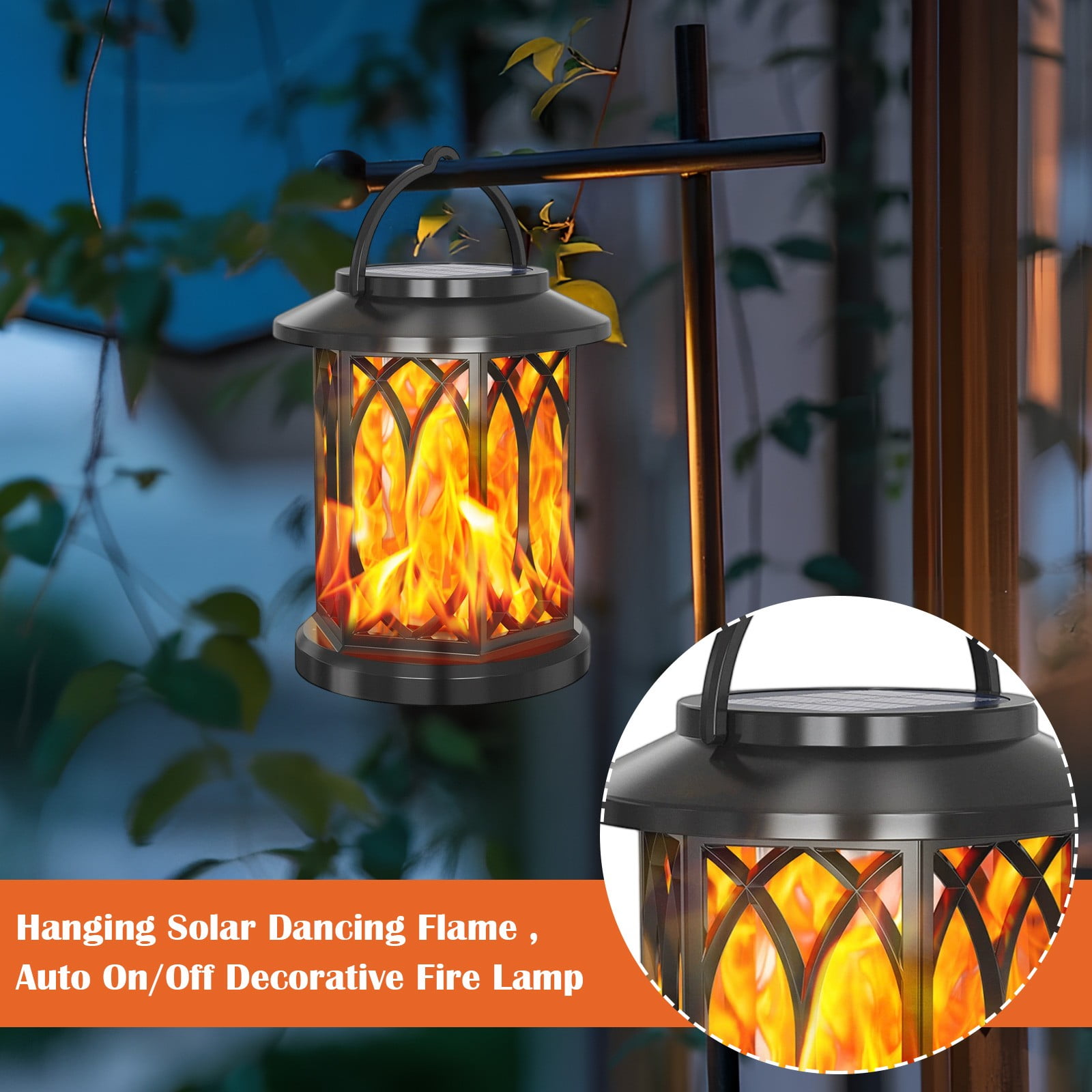 Upgraded Flickering Flame Solar Lantern Outdoor Waterproof Light ...