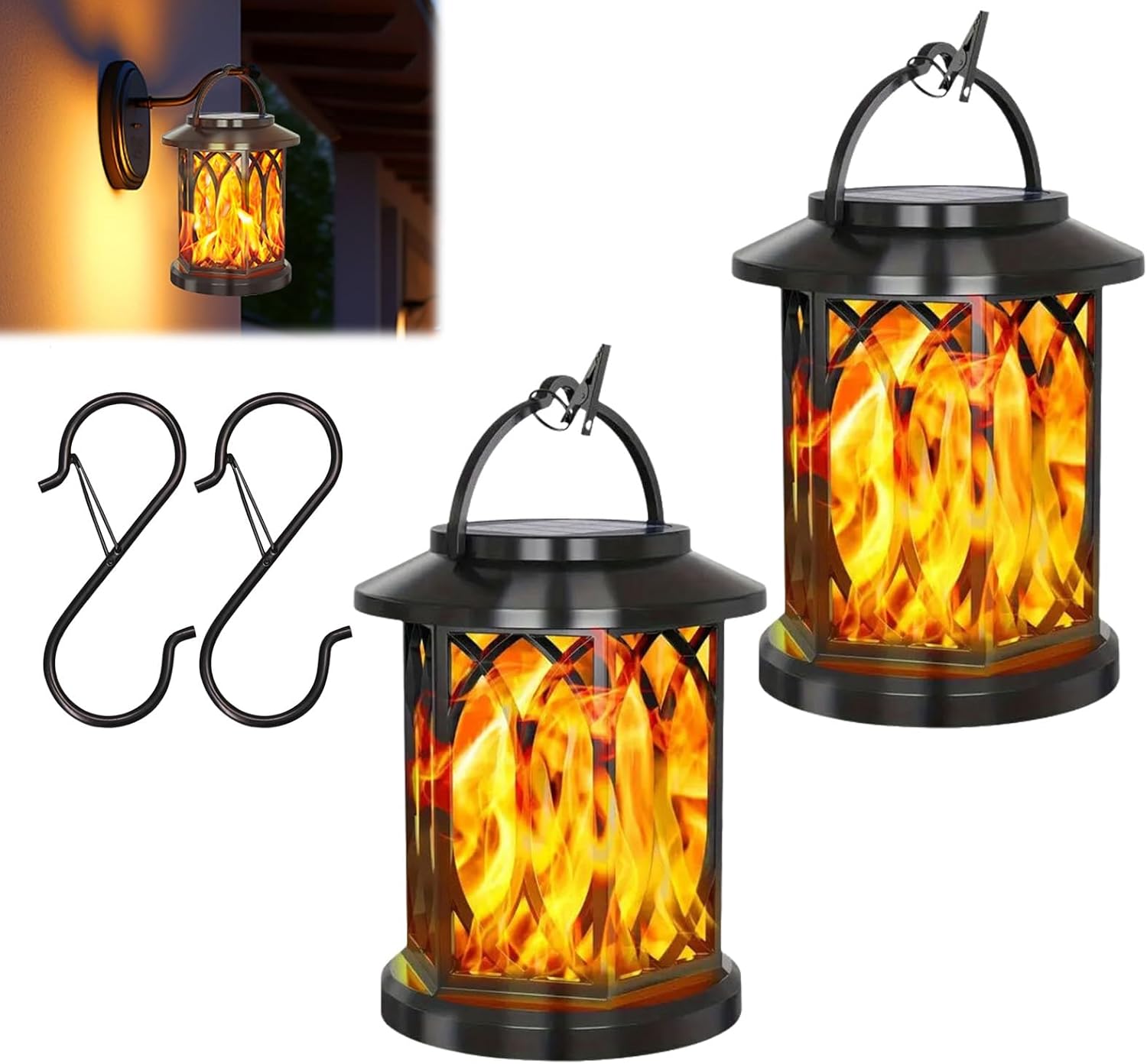 Upgraded Flickering Flame Solar Lantern Outdoor Waterproof Light, Solar ...