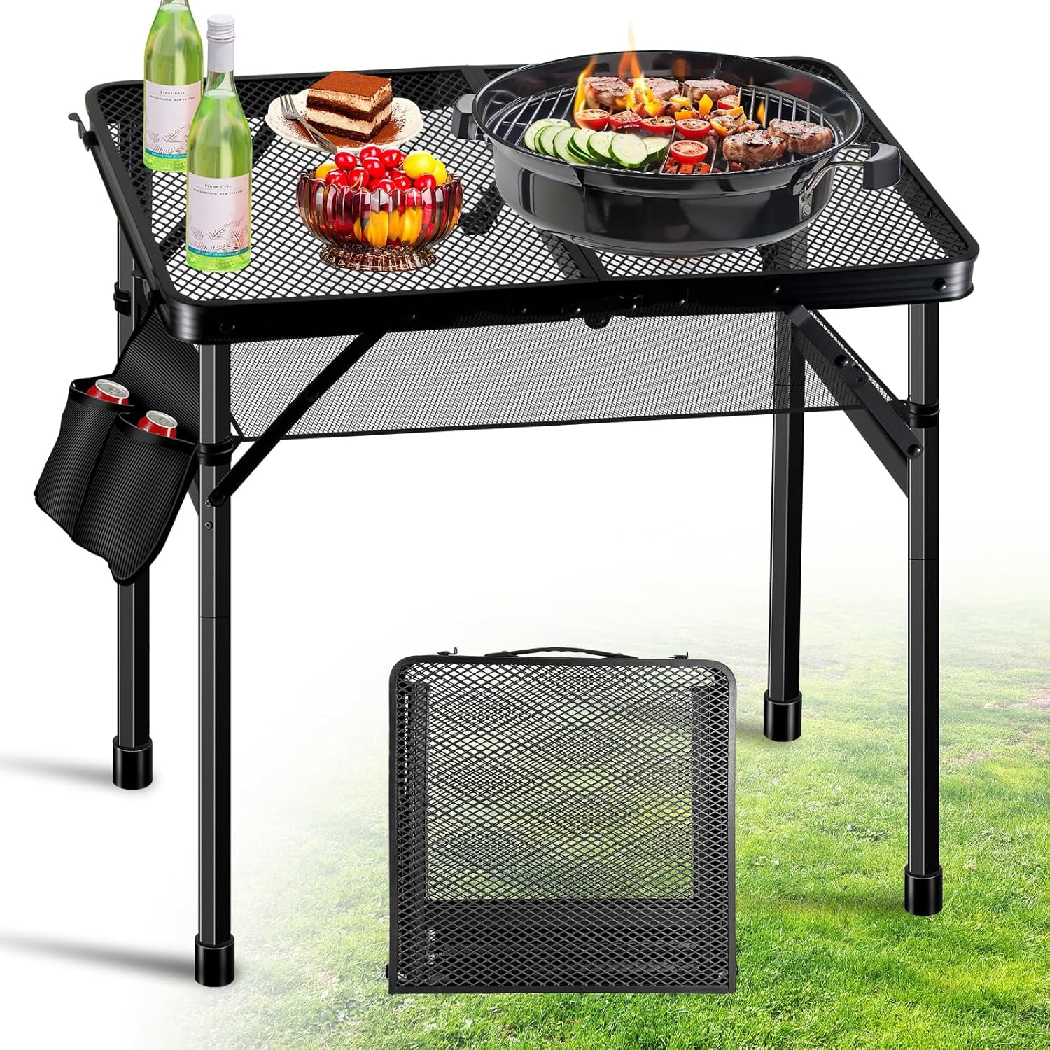 Upgraded Folding Grill Table – Portable Metal Camping Table, Adjustable ...