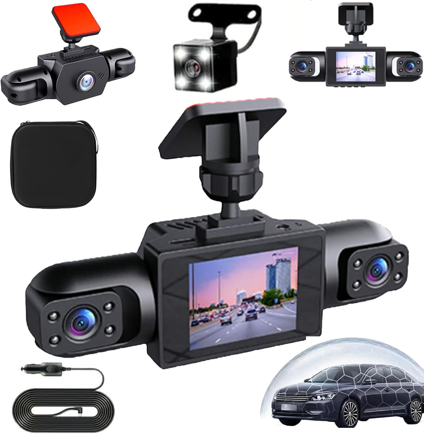 Upgraded Four-Record Monitoring Driving Recorder 360° Panoramic, 1080P ...