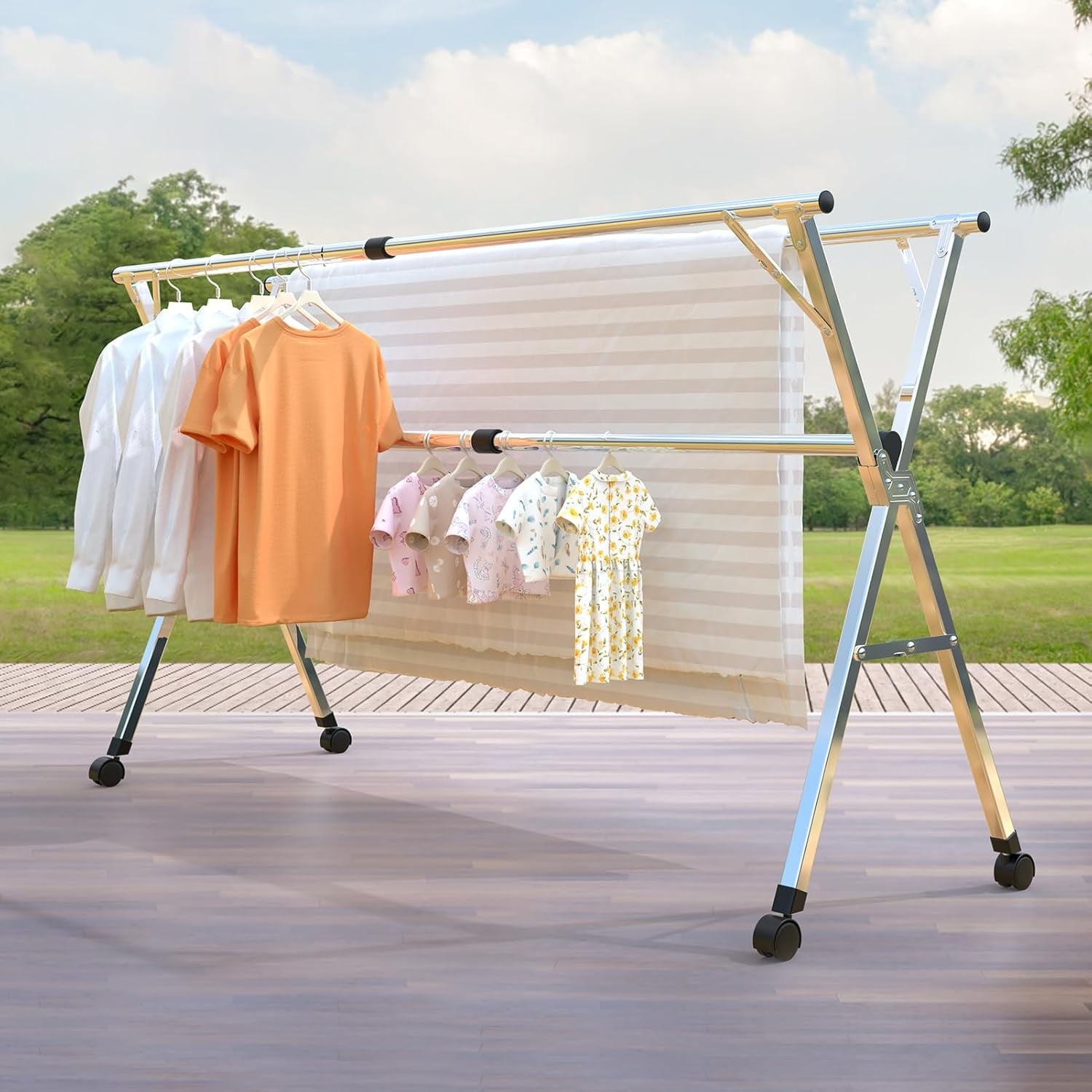 Upgraded Full 201 Stainless Steel Clothes Drying Rack with Wheels, No ...