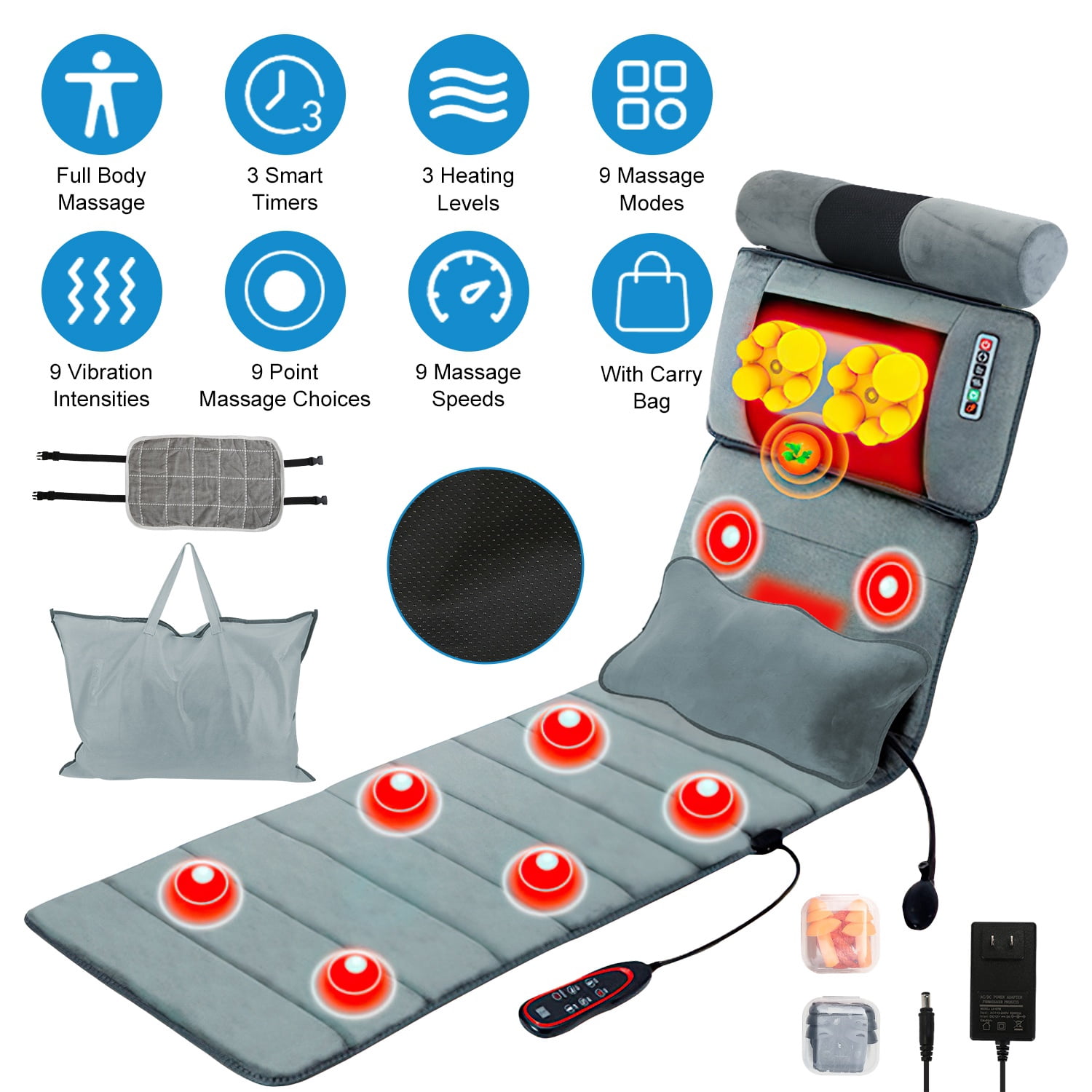Upgraded Full Body Massage Mat with Heat 10 Vibrating Motors 9 Massage ...