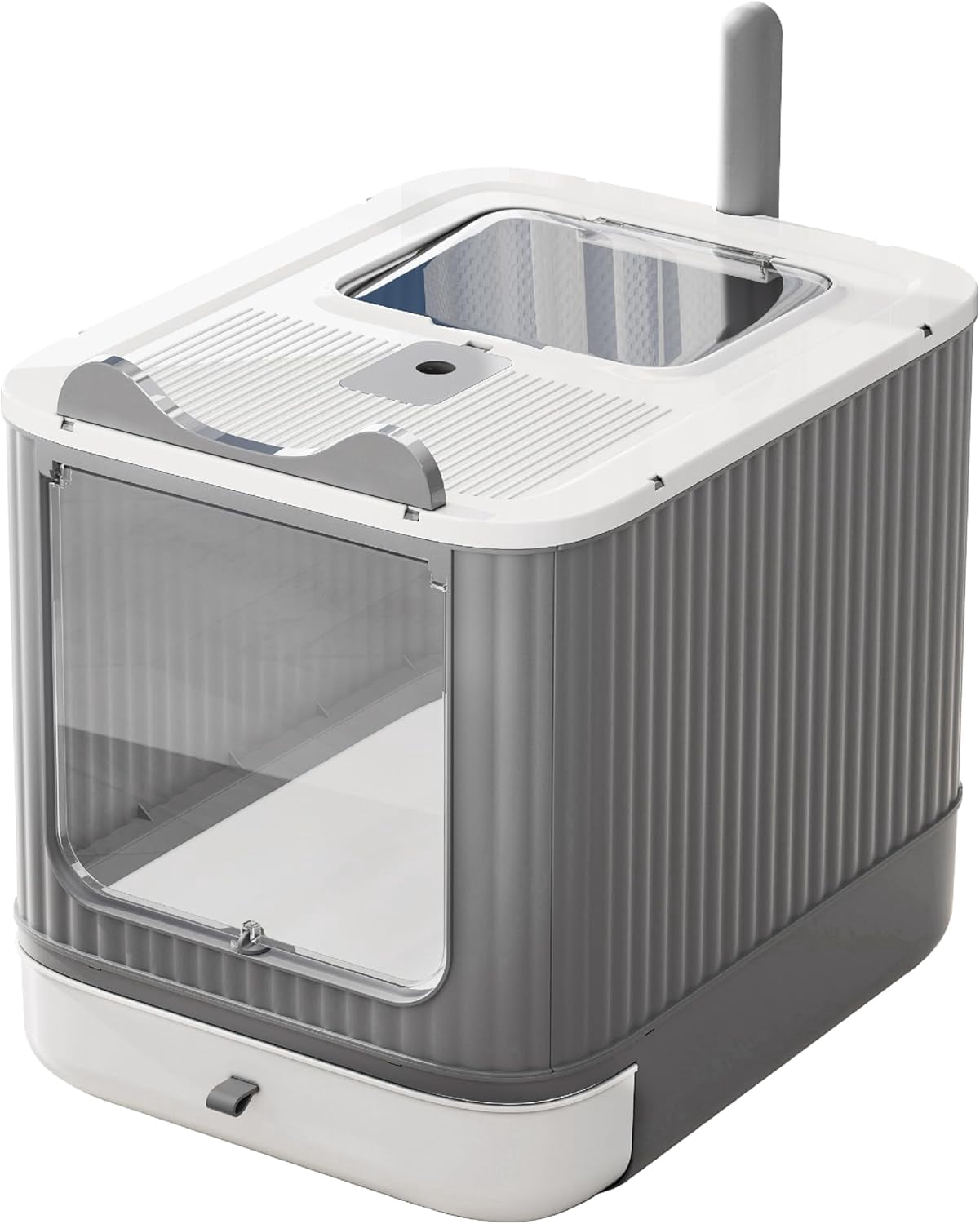 Upgraded Fully Enclosed Cat Litter Box White Grey, Covered Anti ...