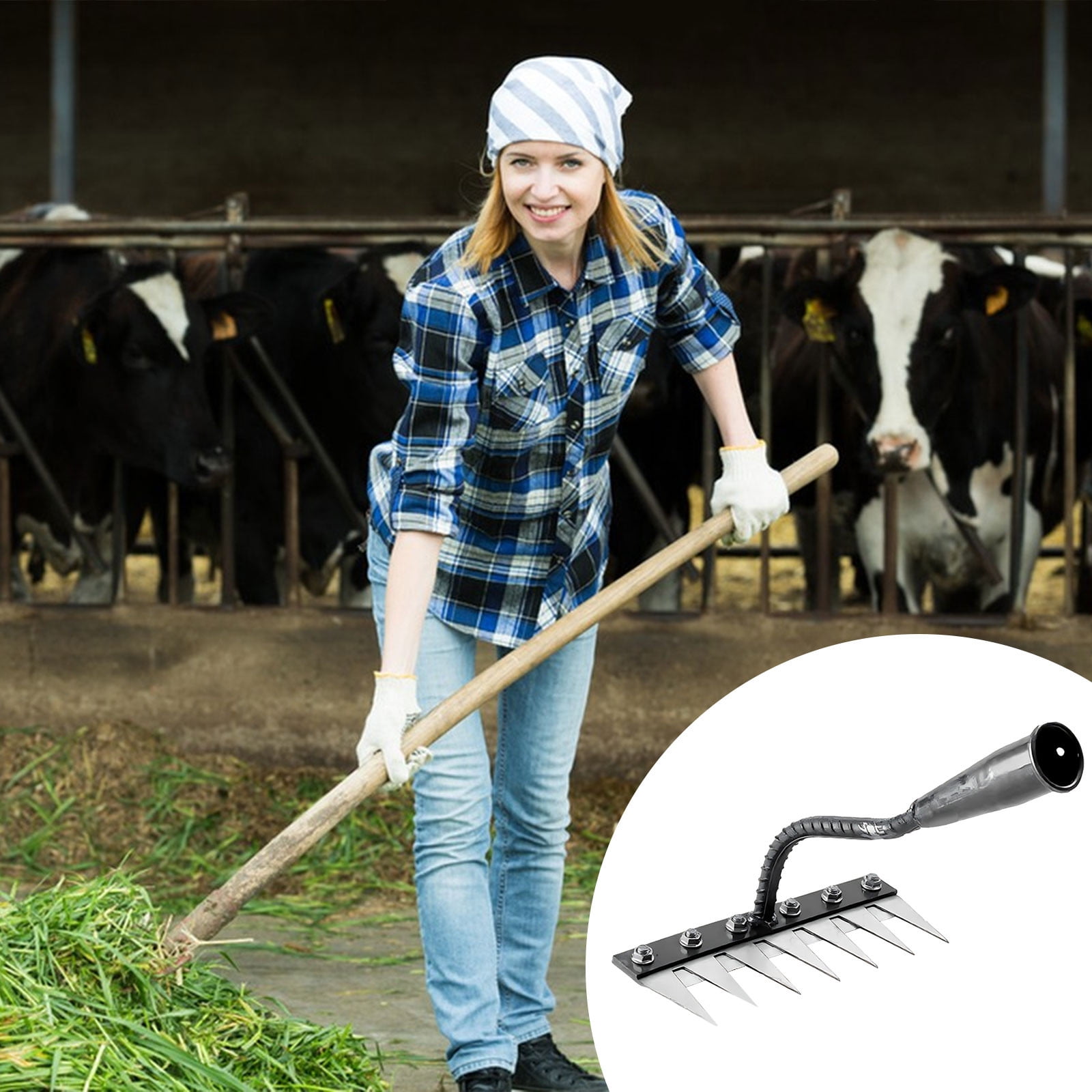 Upgraded Hoe Weeding Tool, Farm Garden Digging Spade, Steel Rake 7 ...
