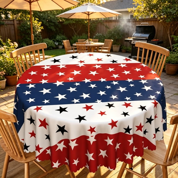 Upgraded Independence Day Star Pattern Tablecloth 59.8in, Reusable ...