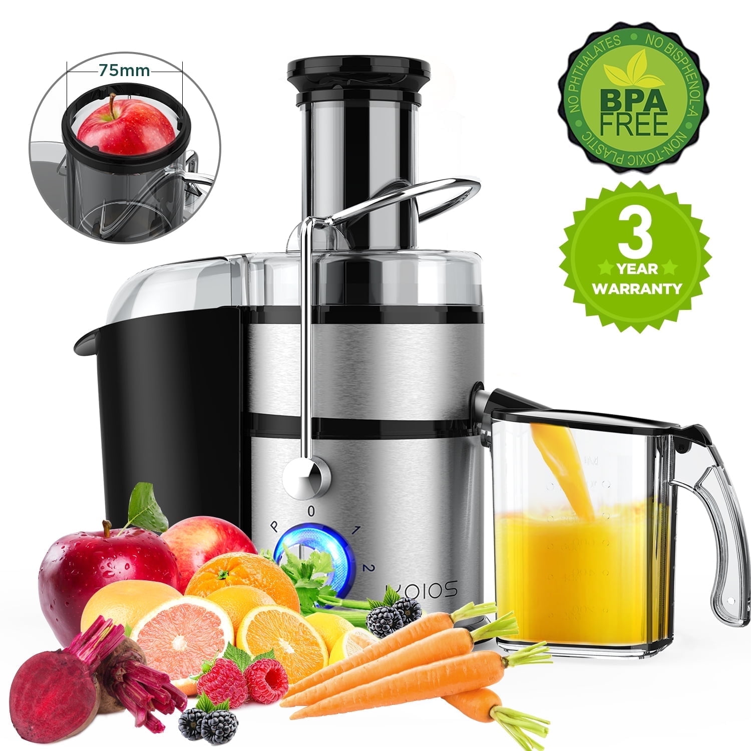 TENKER 1300W Juicer Centrifugal Juicer Machine Wide 3” Feed Chute Juice ...