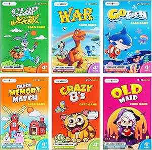 Upgraded Kids Card Games Pack, 6 Decks, Go Fish, Old Maid, Crazy Eights ...