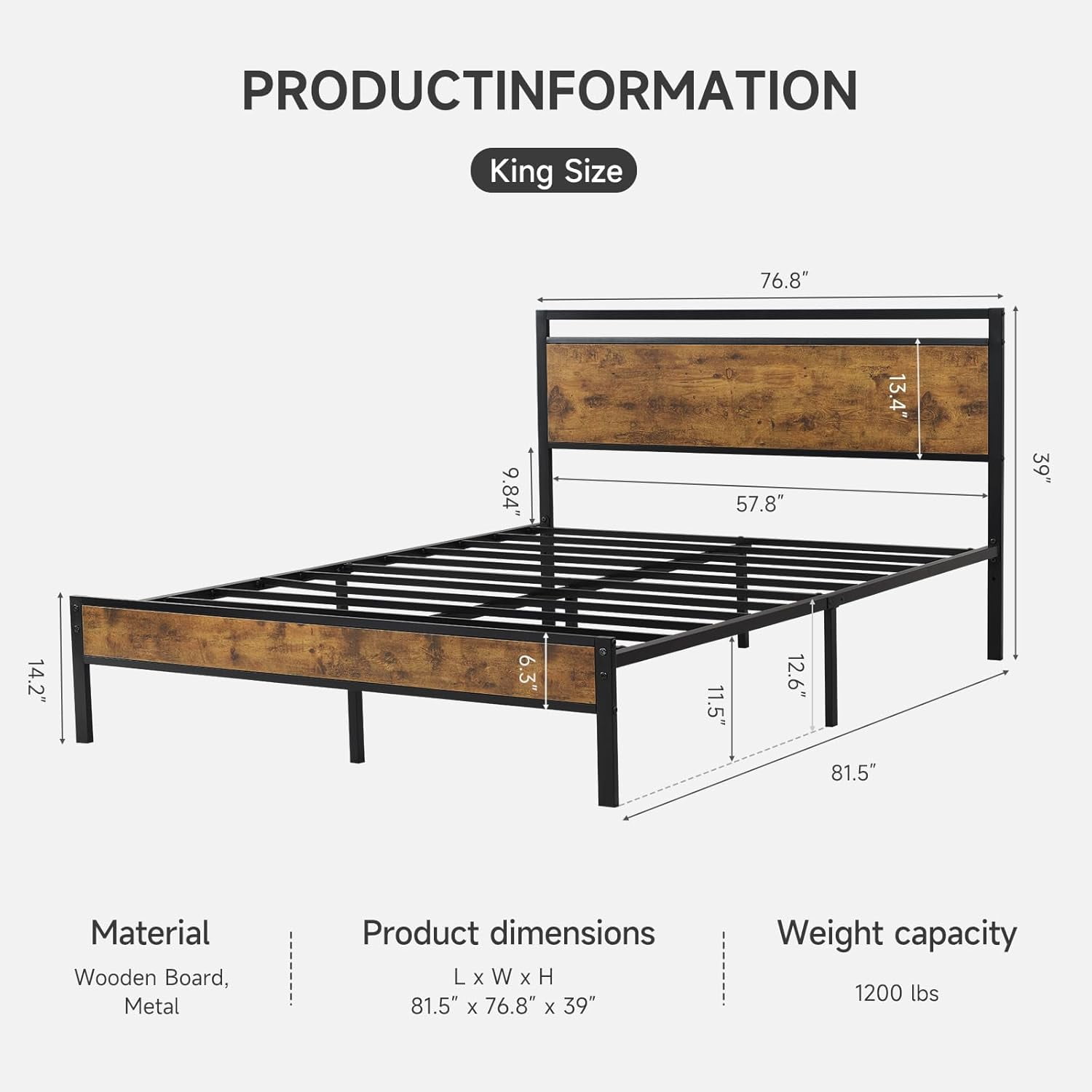 Upgraded King Size Bed Frame, Heavy Duty Metal Sturdy King Bed Frame ...