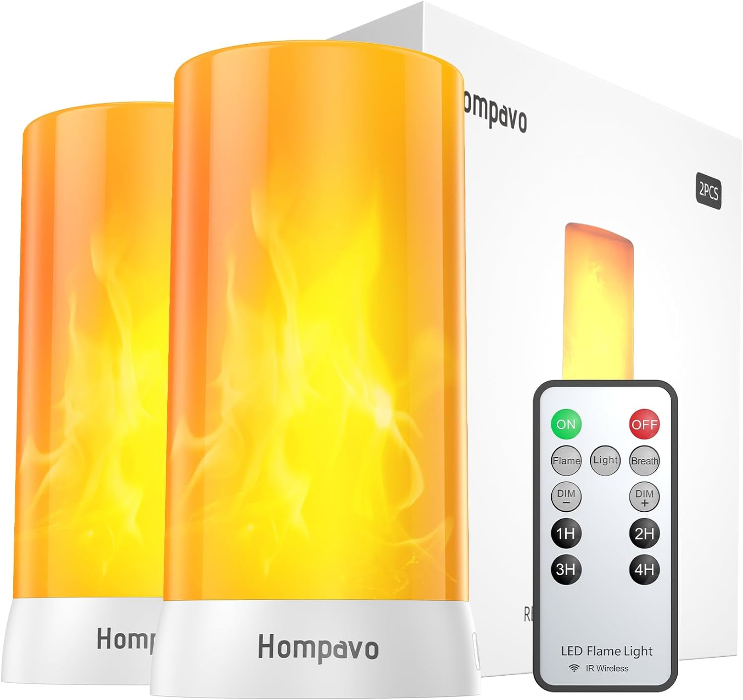 【Upgraded】 LED Flame Lights with Remote & Timer, 4-Mode Rechargeable Battery Operated Flameless ...