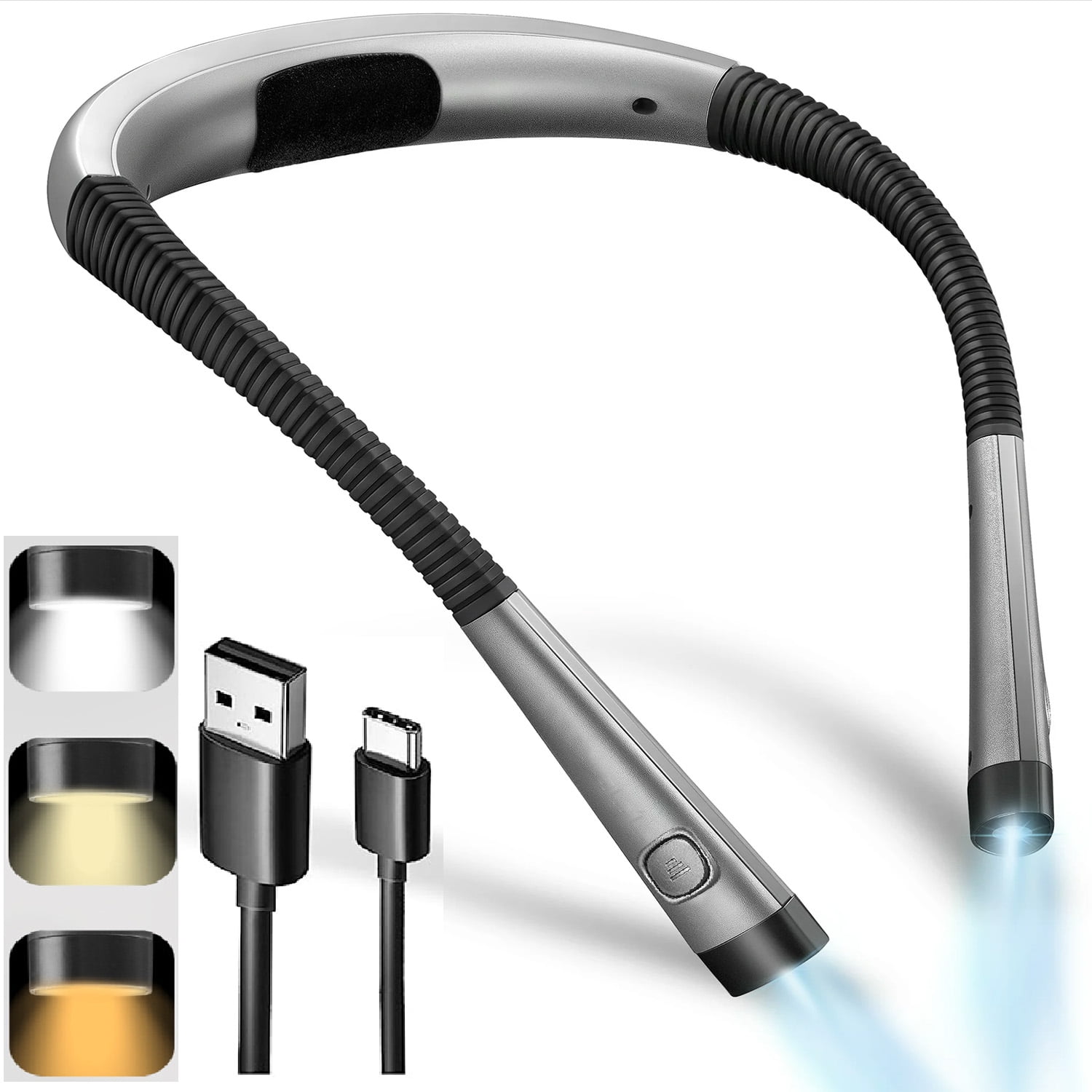 LED Neck Reading Light, 3 Colors, 3 Brightness Levels, Rechargeable, Up ...