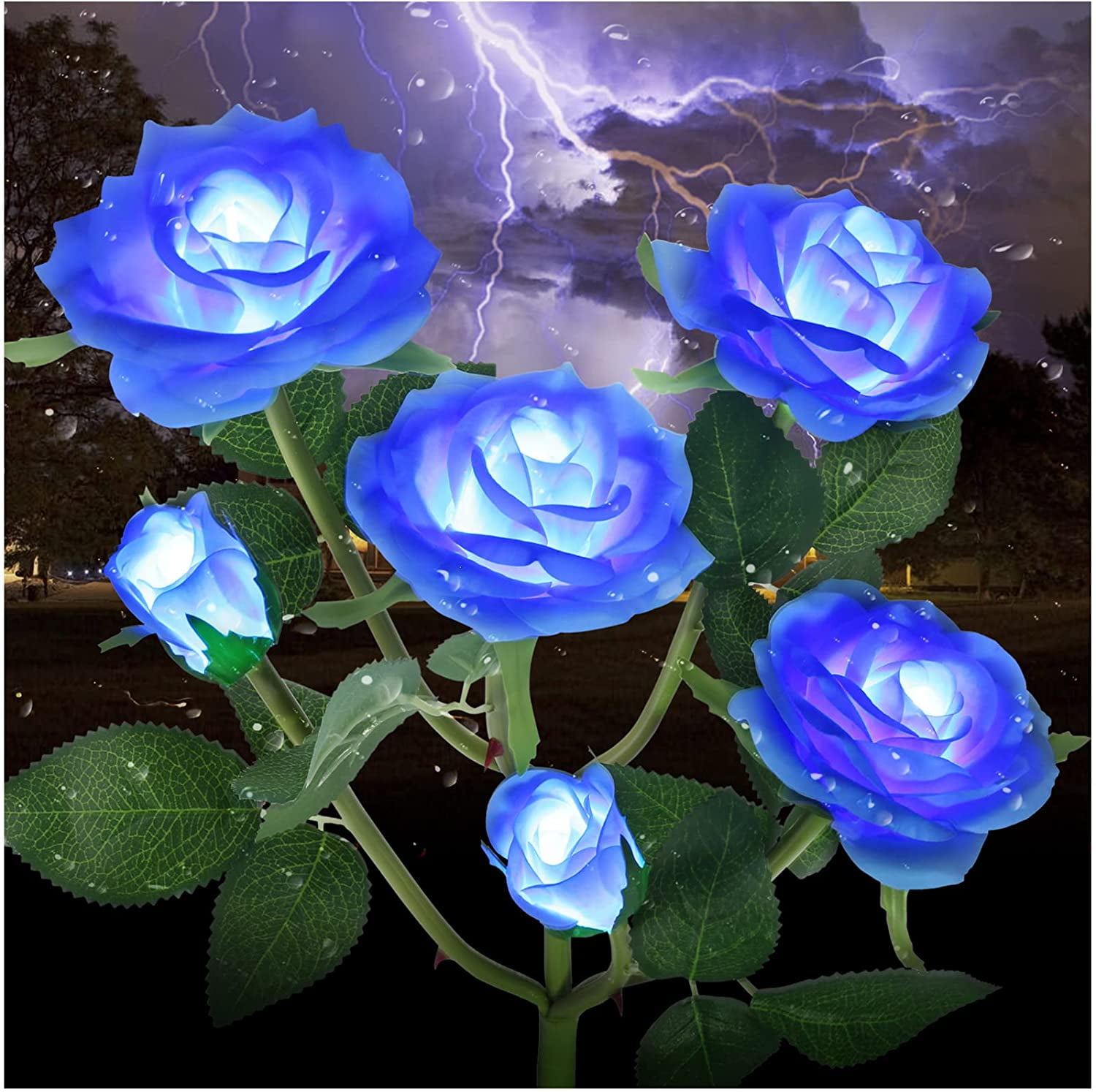 Upgraded LED Solar Lights Outdoor Waterproof with 5 Roses, Soft Light ...