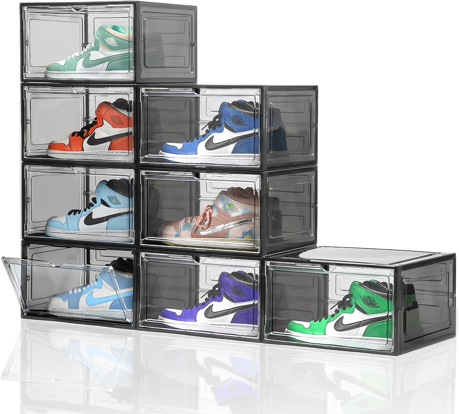 Upgraded Large Clear Shoe Storage Box , 8 Pack Thicken Plastic Shoe ...