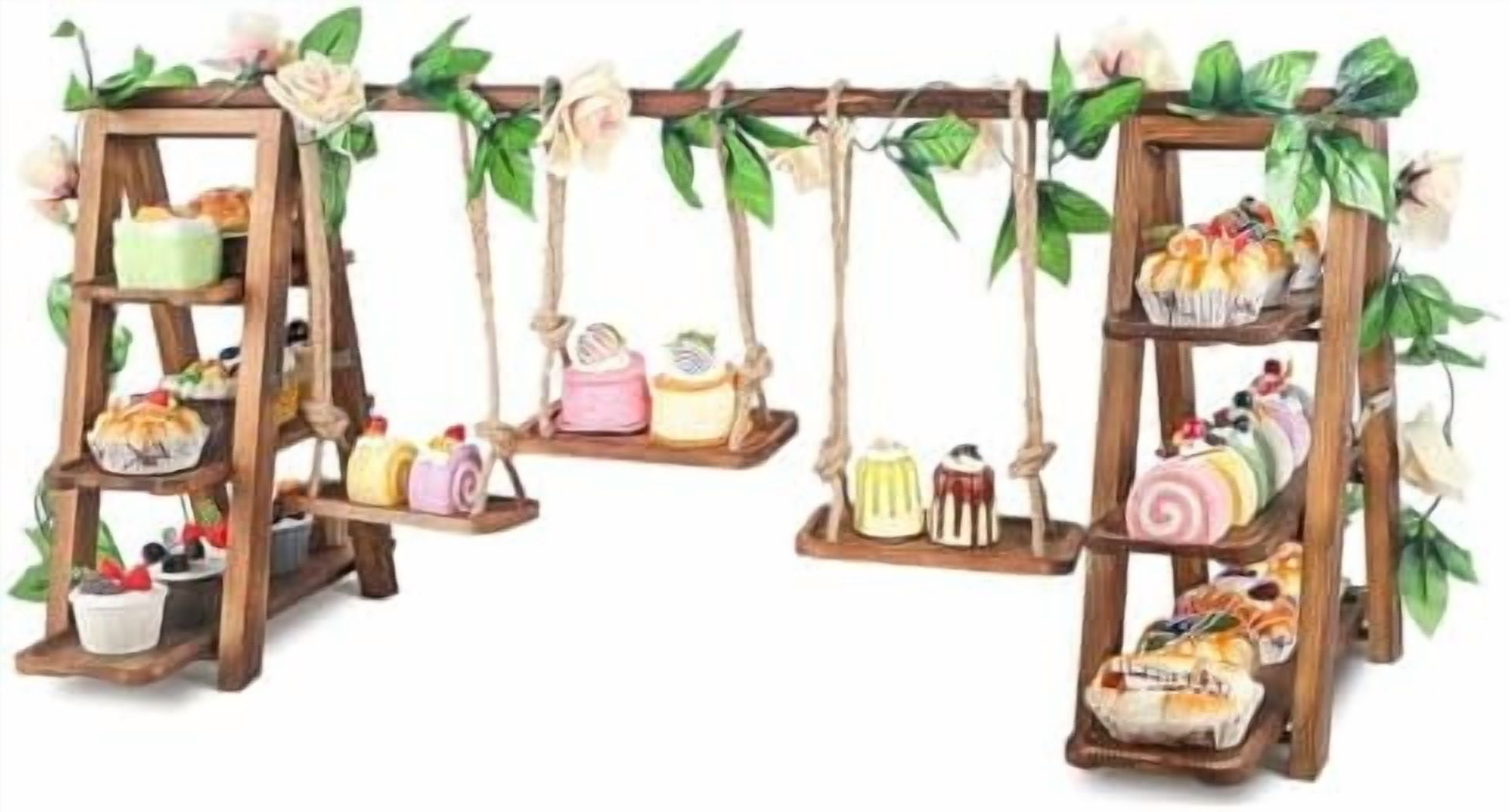 Upgraded Large Wooden 3 Tier Swing Cupcake Stand with Flower Decor ...