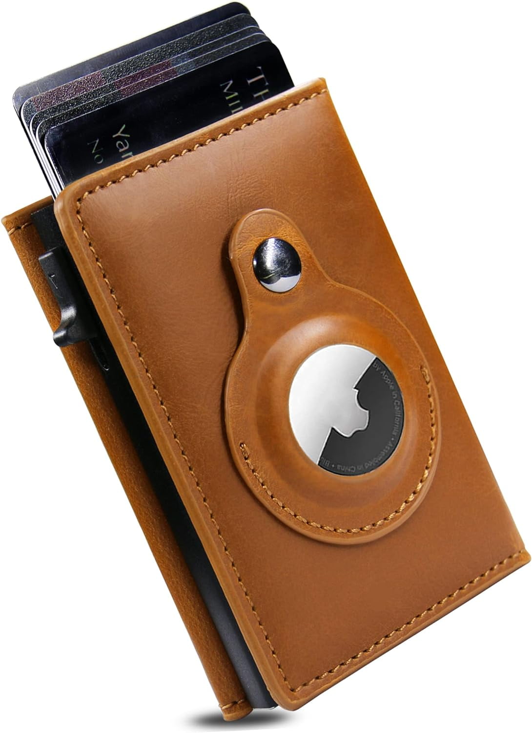 Upgraded Leather Smart Wallet with Airtag Holder, Minimalist Apple ...