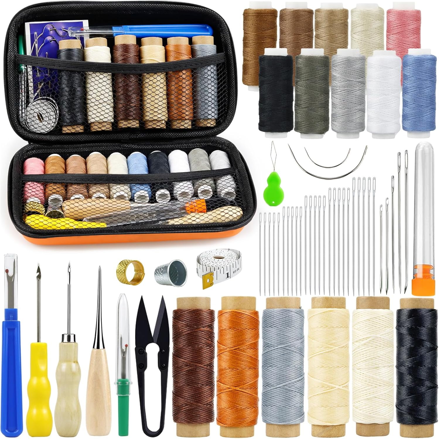 【Upgraded】Leather Upholstery Repair Kit: 60pcs Sewing Kit with Waxed ...