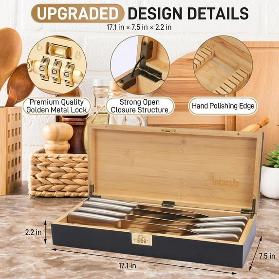 Upgraded Lockable Large Bamboo Knife Storage Box with Magnetic ...