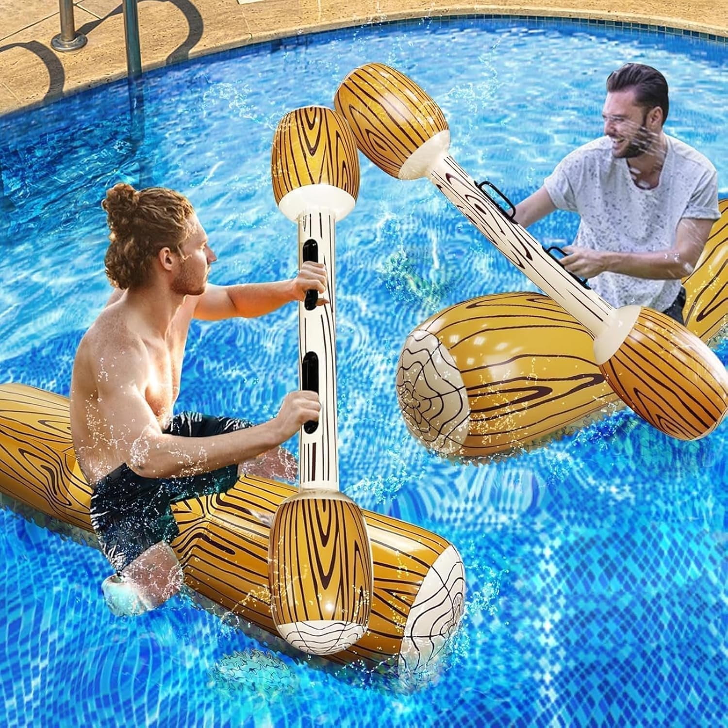 [Upgraded Log Rafts] 4 Pcs Jumbo Inflatable Battle Log Pool Game - 2 ...