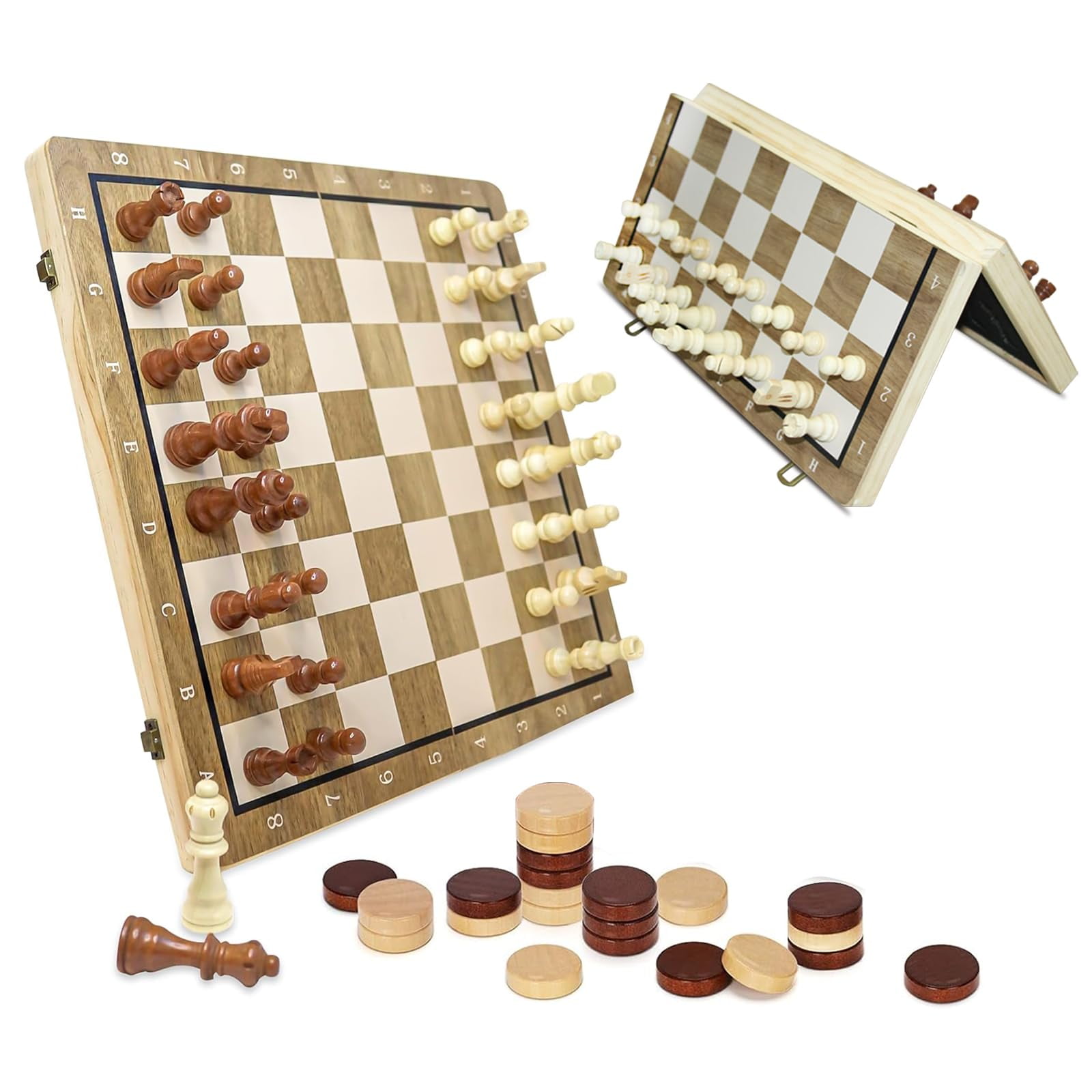 (Upgraded Magnet) 15" Magnetic KEF16 Chess & Checkers Set, 1 Board Game ...