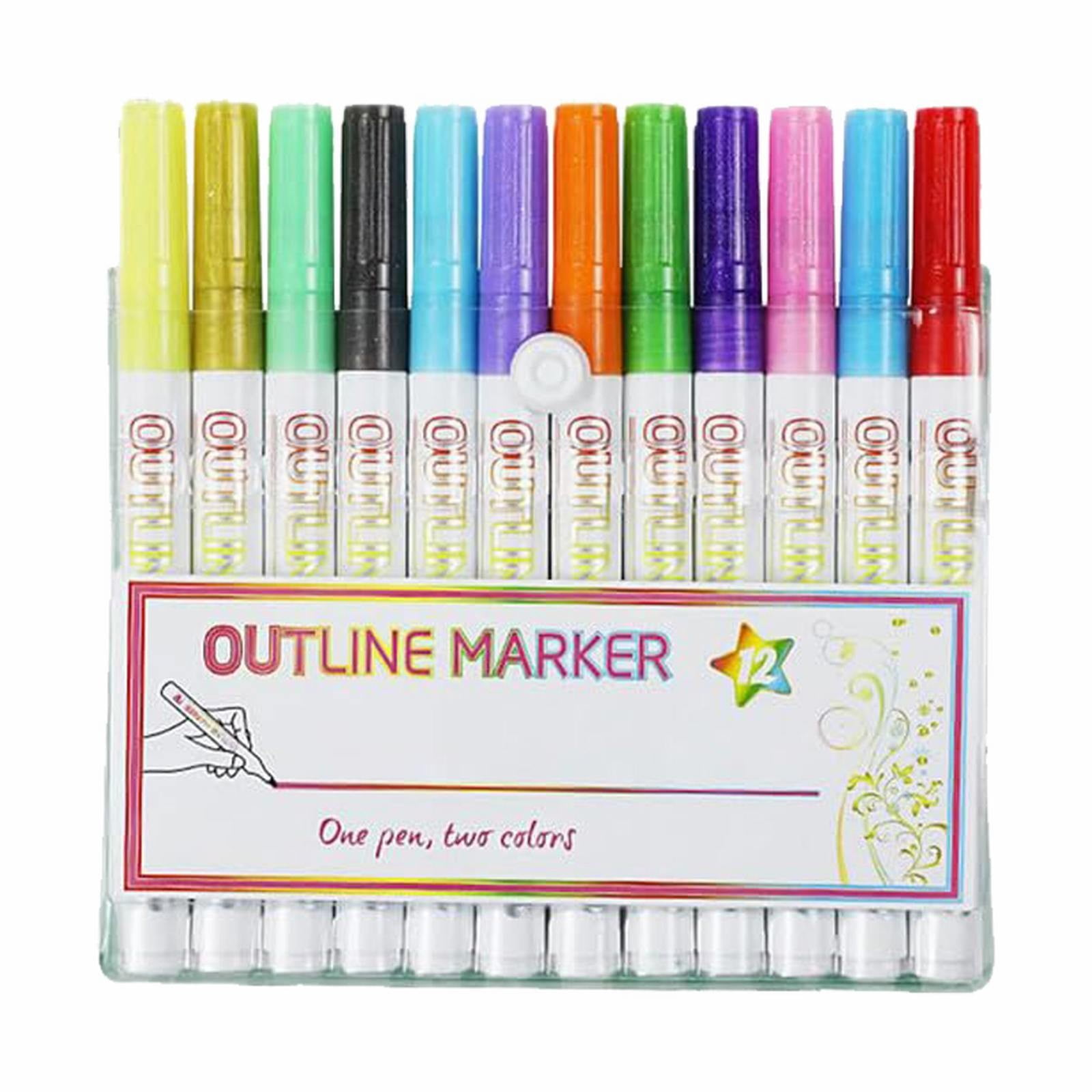 Upgraded Marker Pen 2025 New Glitter Gel Pens Double Line Outline Pen ...