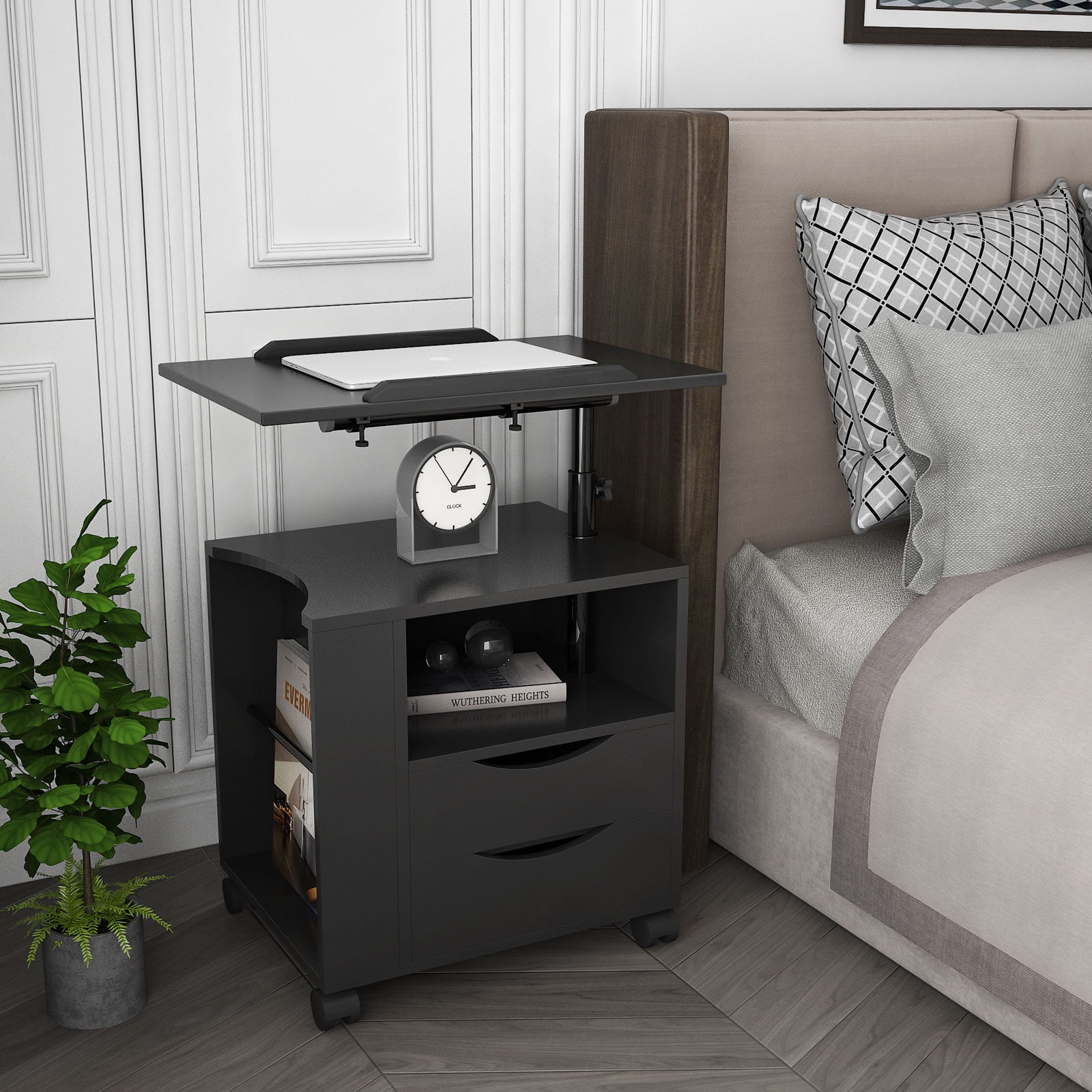 Upgraded Nightstand with Lifting Swivel Top, Wooden Height Adjustable ...