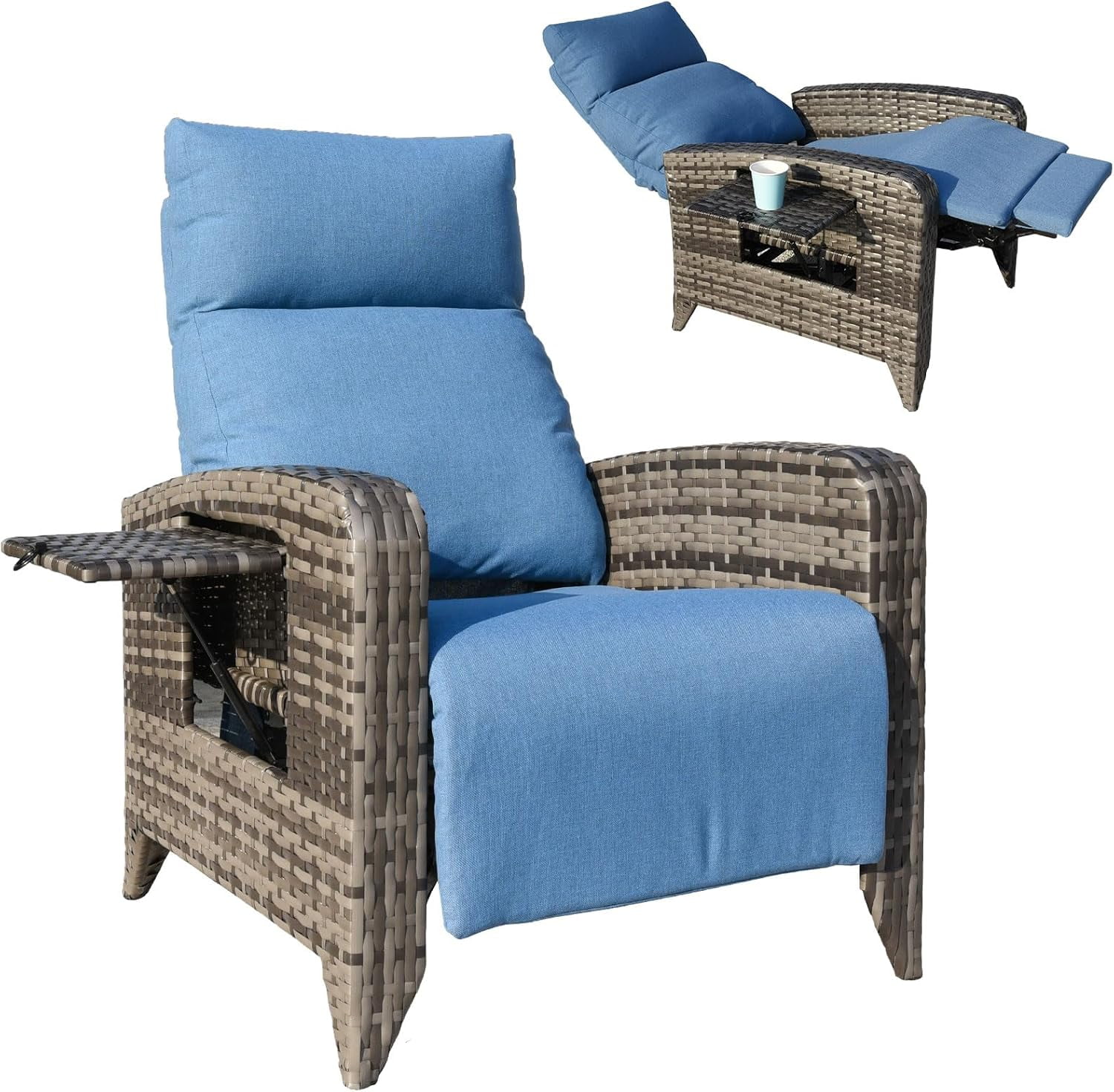 Upgraded Outdoor Recliner Chair, Reclining Patio Chairs with Adjustable Back up to 150°Lay Flat ...