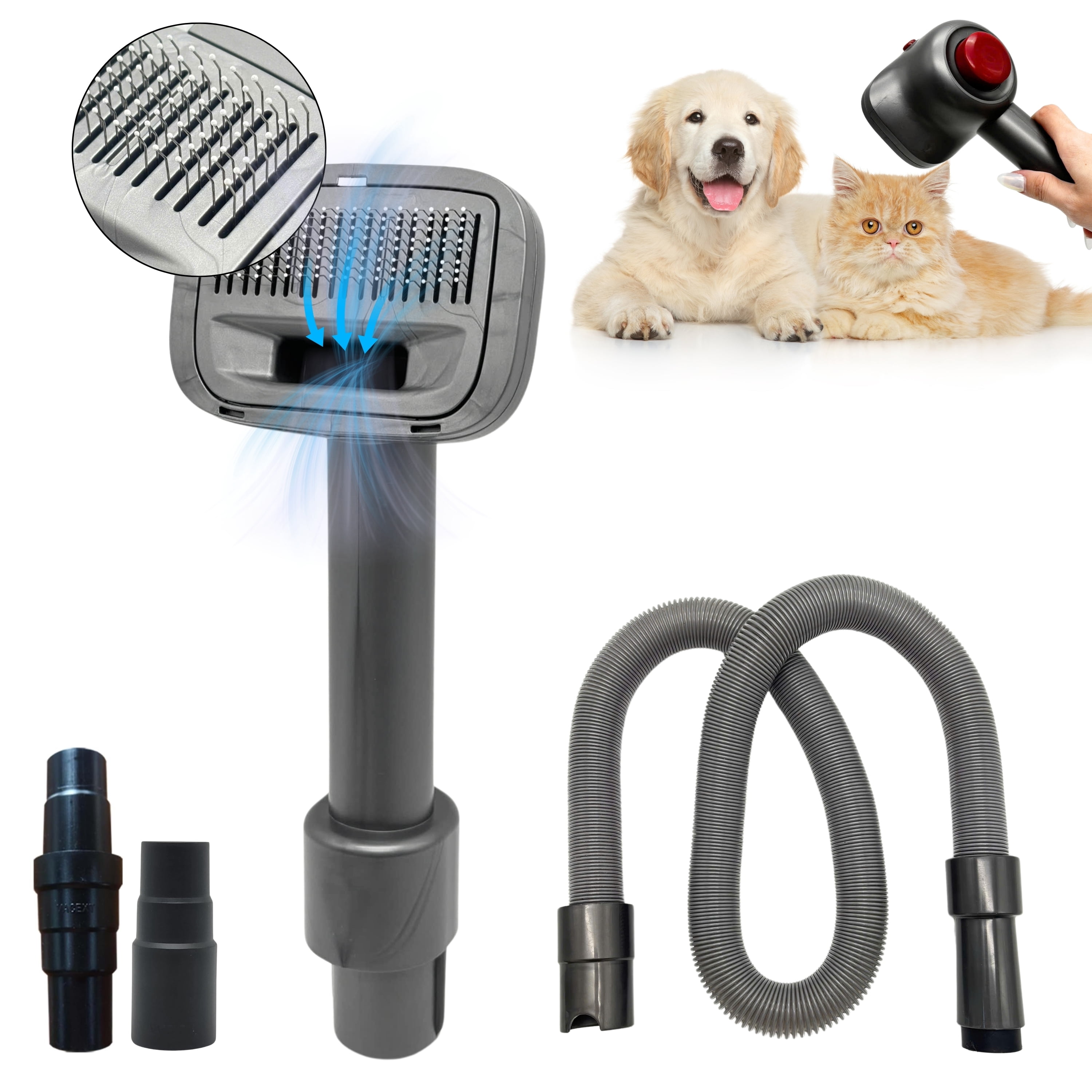 Upgraded Pet Hair Grooming Brush Vacuum Attachment with 3.5M Hose – For ...