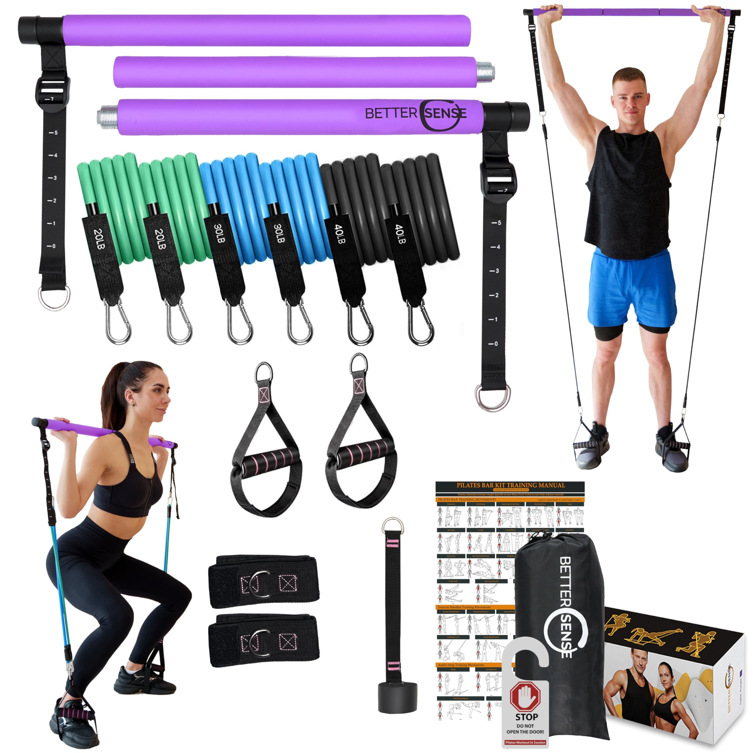 Upgraded Pilates Bar Kit –39” Adjustable Exercise Equipment for Men ...