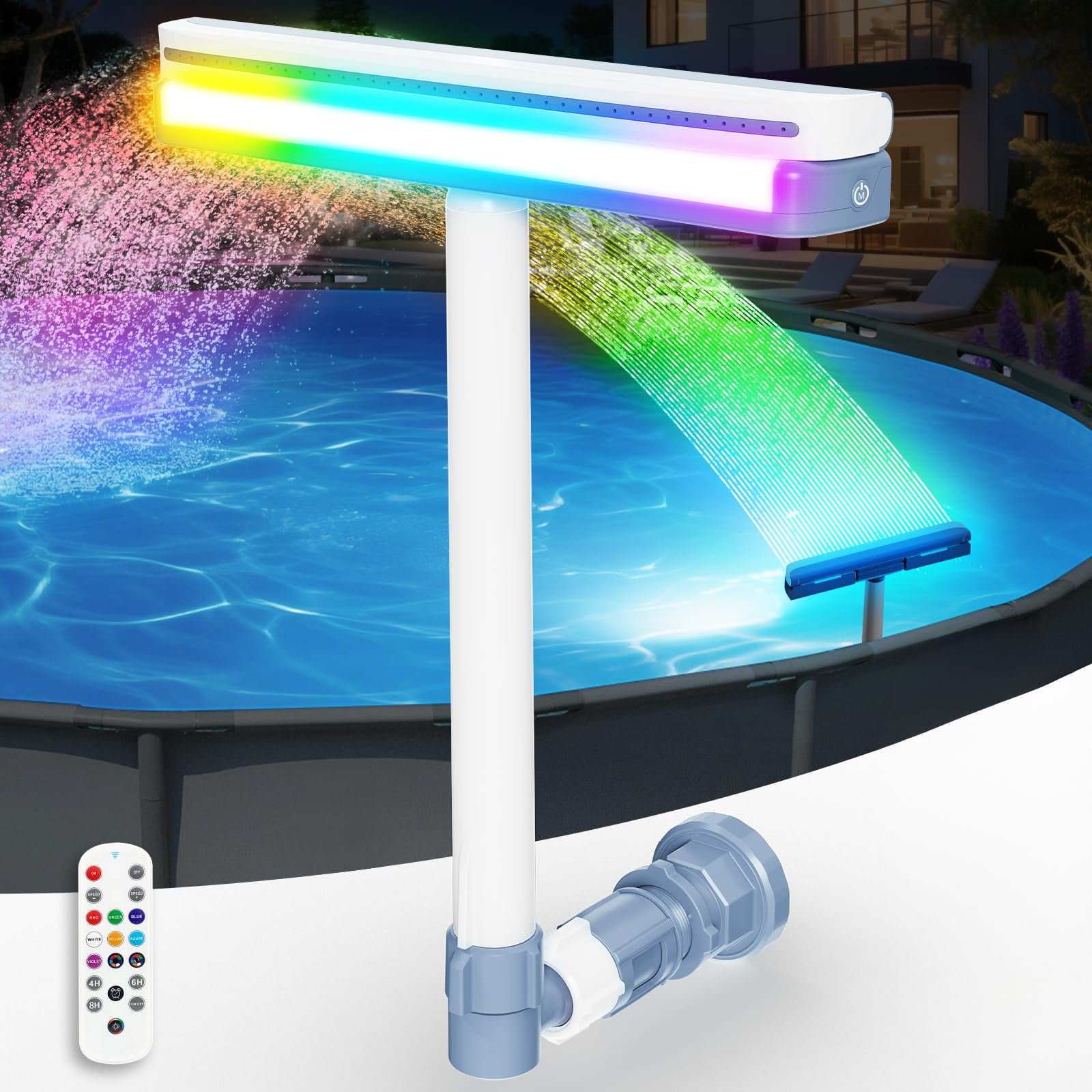 Upgraded Pool Fountain with Remote - 2025 Adjustable Waterfall Pool ...