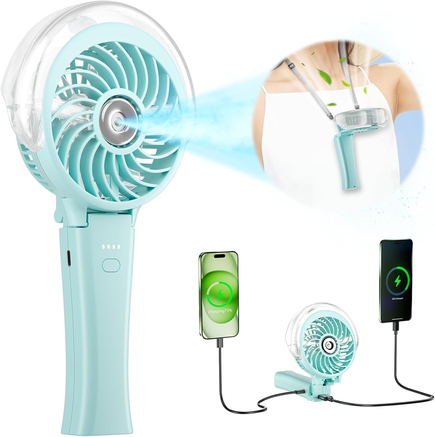 Upgraded Portable Handheld Misting Fan, Rechargeable Personal Mister ...