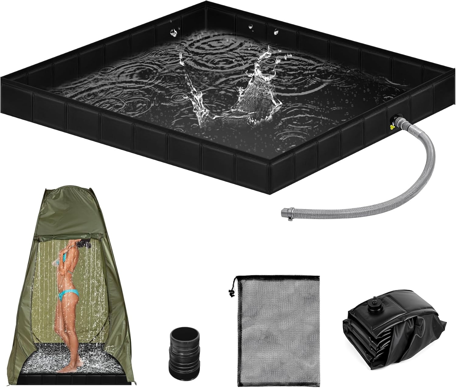 Upgraded Portable Shower Pan 41"x41"x5" - Heavy-Duty Non-Slip Base with ...