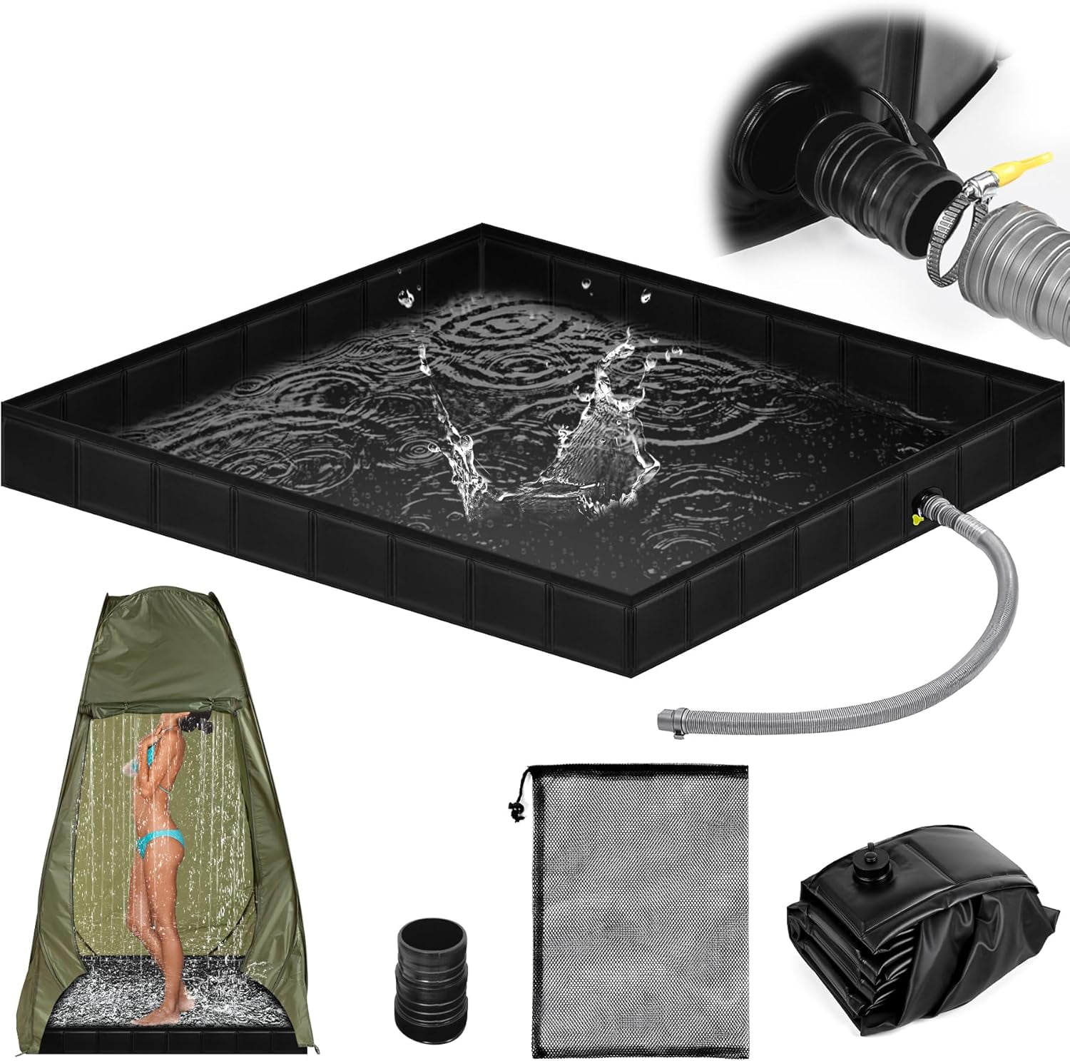 Upgraded Portable Shower Tray Heavy Duty Non-Slip Base with Drain Holes ...