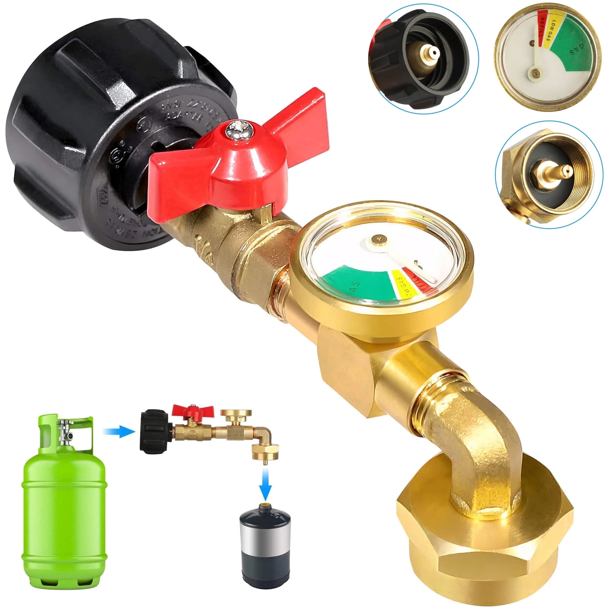 Upgraded Propane Fill Adapter with Valve & Pressure Gauge – Easy 1 lb ...