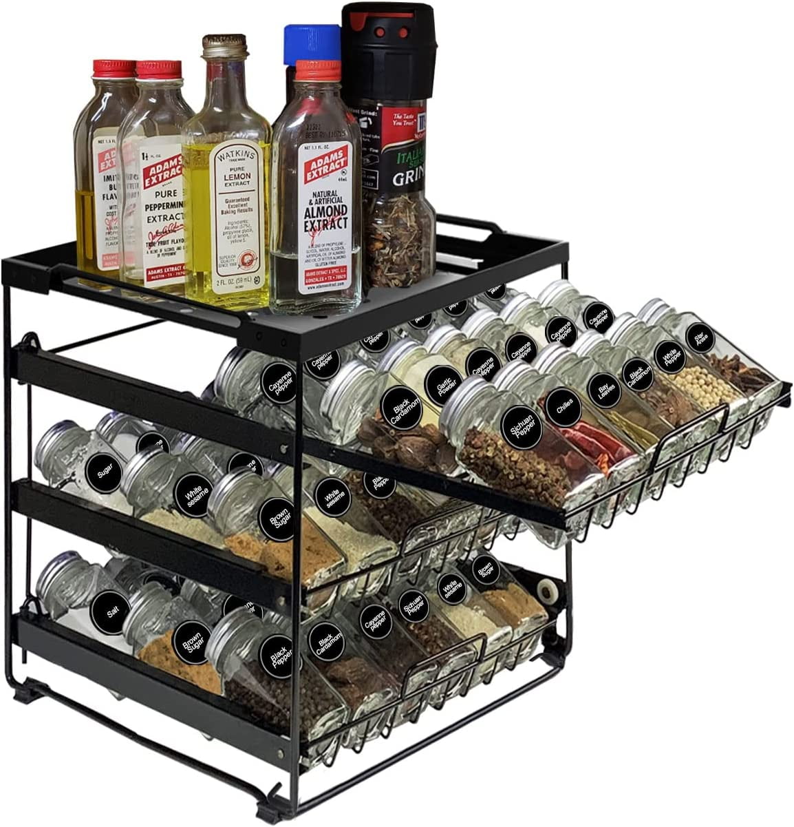 Upgraded Pull Out Spice Rack Organizer for Cabinet Storage Upto 54 Jars ...