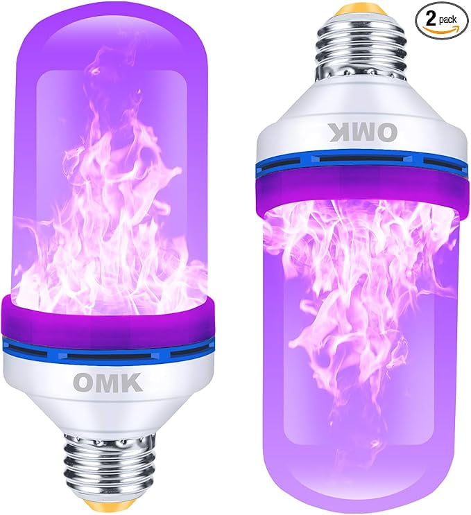 【Upgraded】 Purple LED Flame Light Bulbs - Flickering Light Bulbs with Gravity Sensing, E26 Base ...