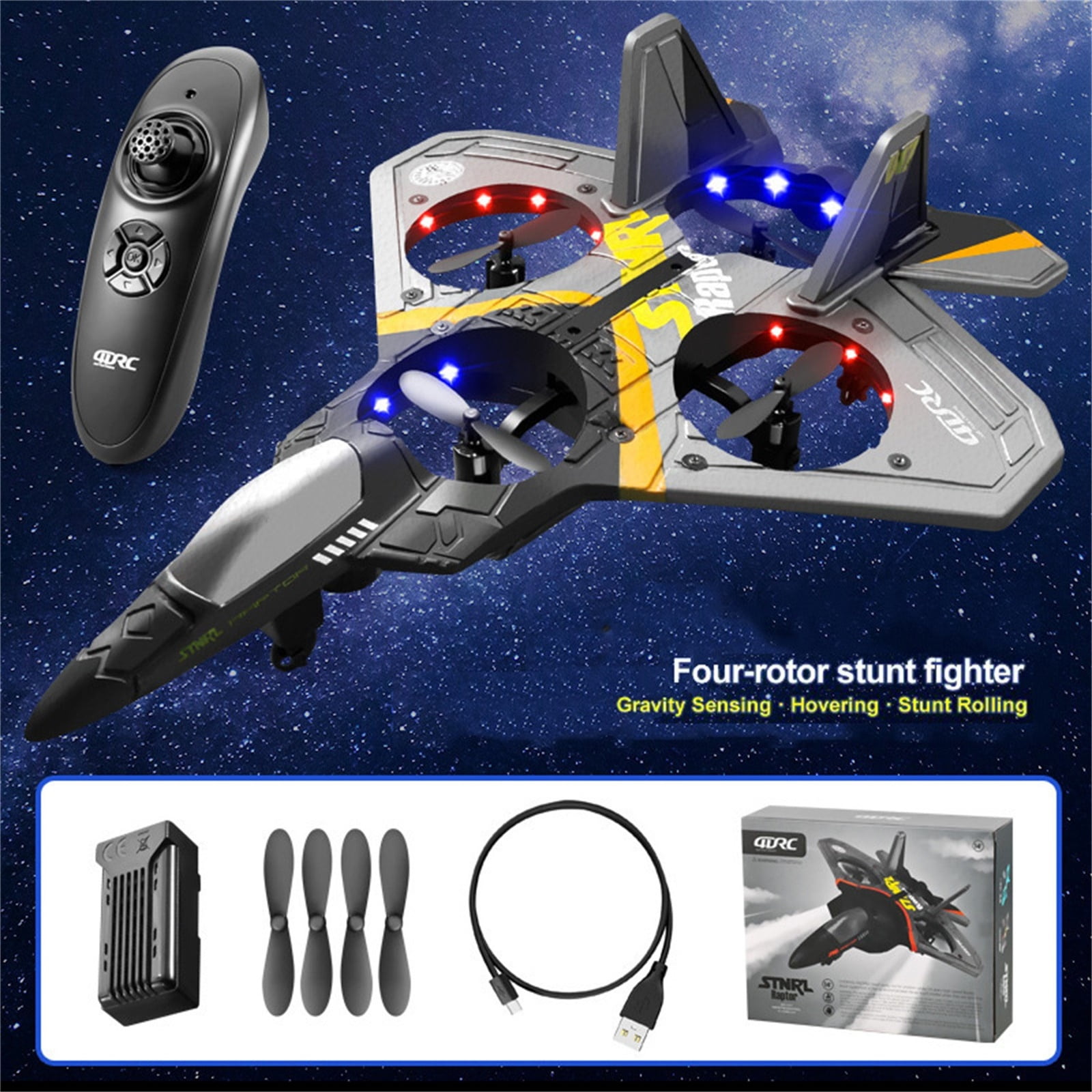 Upgraded RC Jet-RC Stunt Fighter Jet Toy with 360° Flips & LED Lights ...