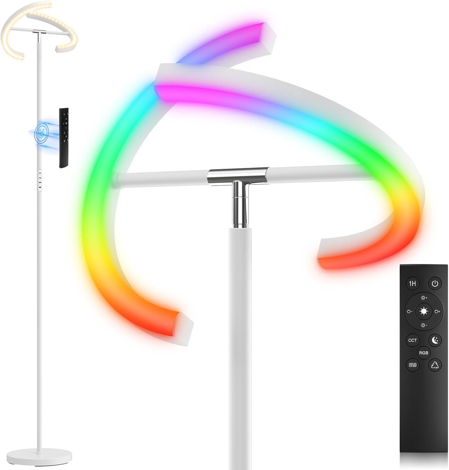 Upgraded RGBCW Floor Lamp with Ring Reading Lamp, Rotatable Remote ...