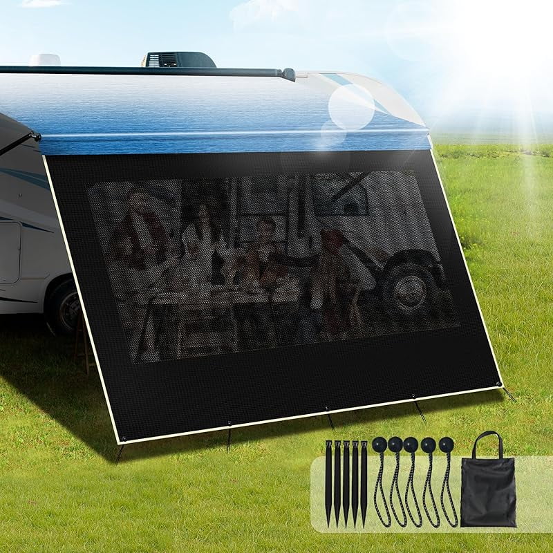 Upgraded RV Awning Sun Shade Screen with Privacy Curtain | UV ...