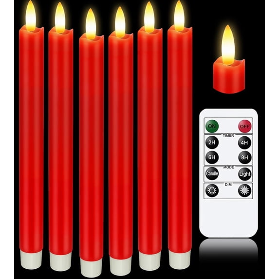 Upgraded Real Wax LED Flameless Red Taper Candles with Remote, 6 PCS ...