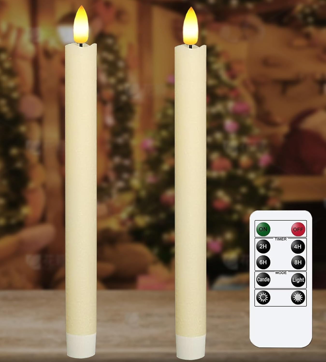 Upgraded Real Wax LED Flameless Taper Candles with Remote, 2 PCS Ivory ...