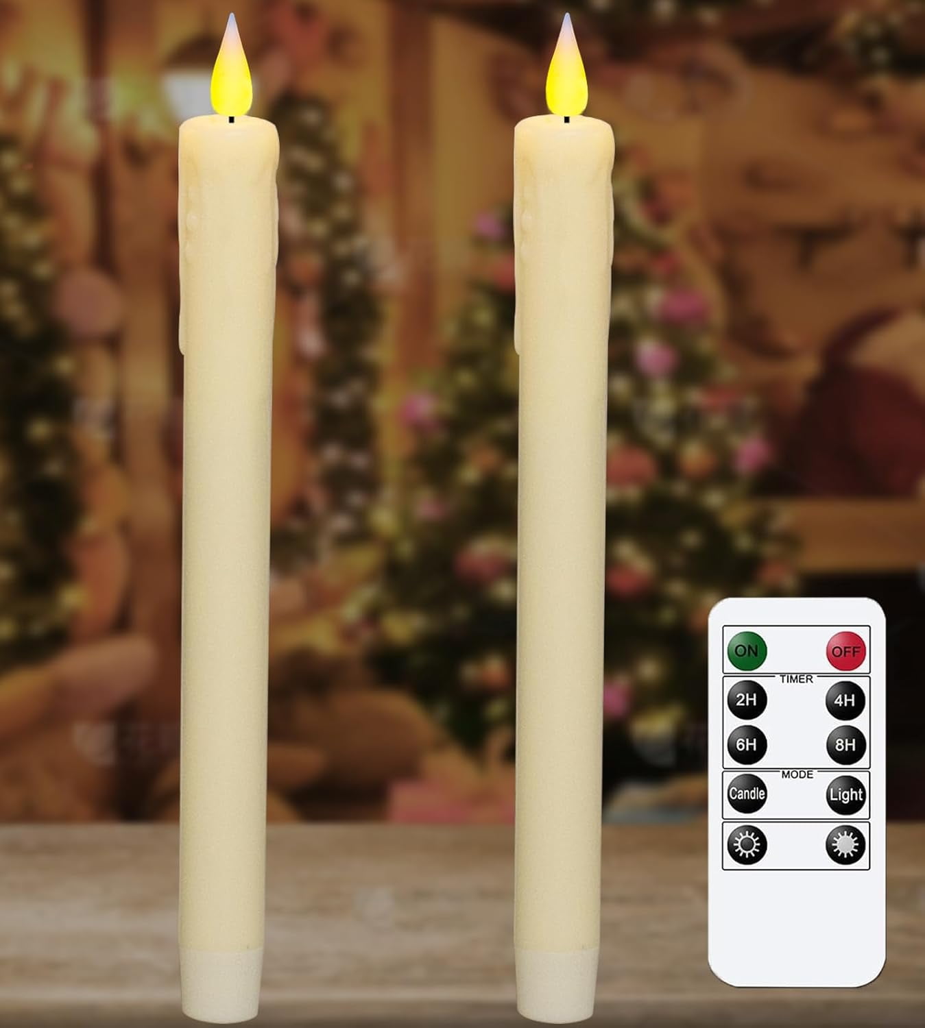 Upgraded Real Wax LED Flameless Taper Candles with Remote, 2 PCS Ivory ...