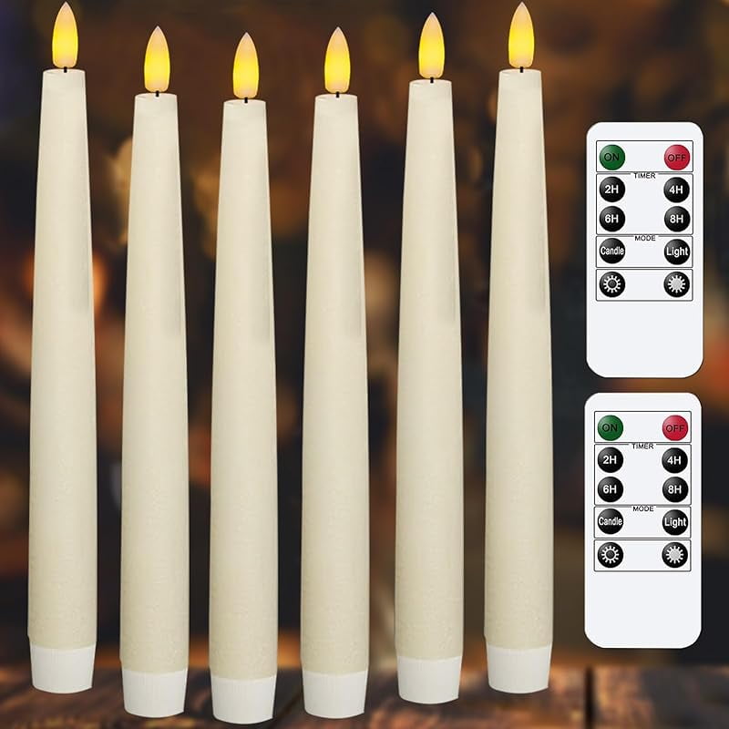 Upgraded Real Wax LED Flameless Taper Candles with Remote, KSWING 6 PCS ...