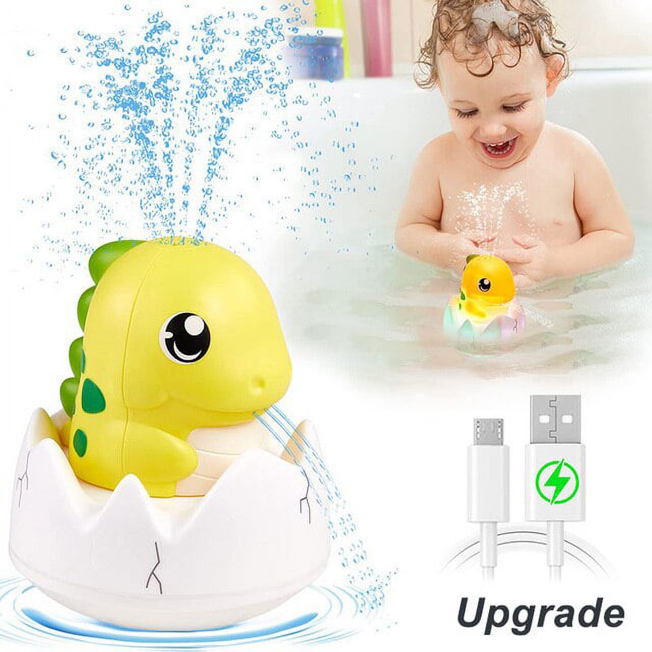 Upgraded Rechargeable Baby Bath Toys Dinosaur Light Up Sprinkler ...