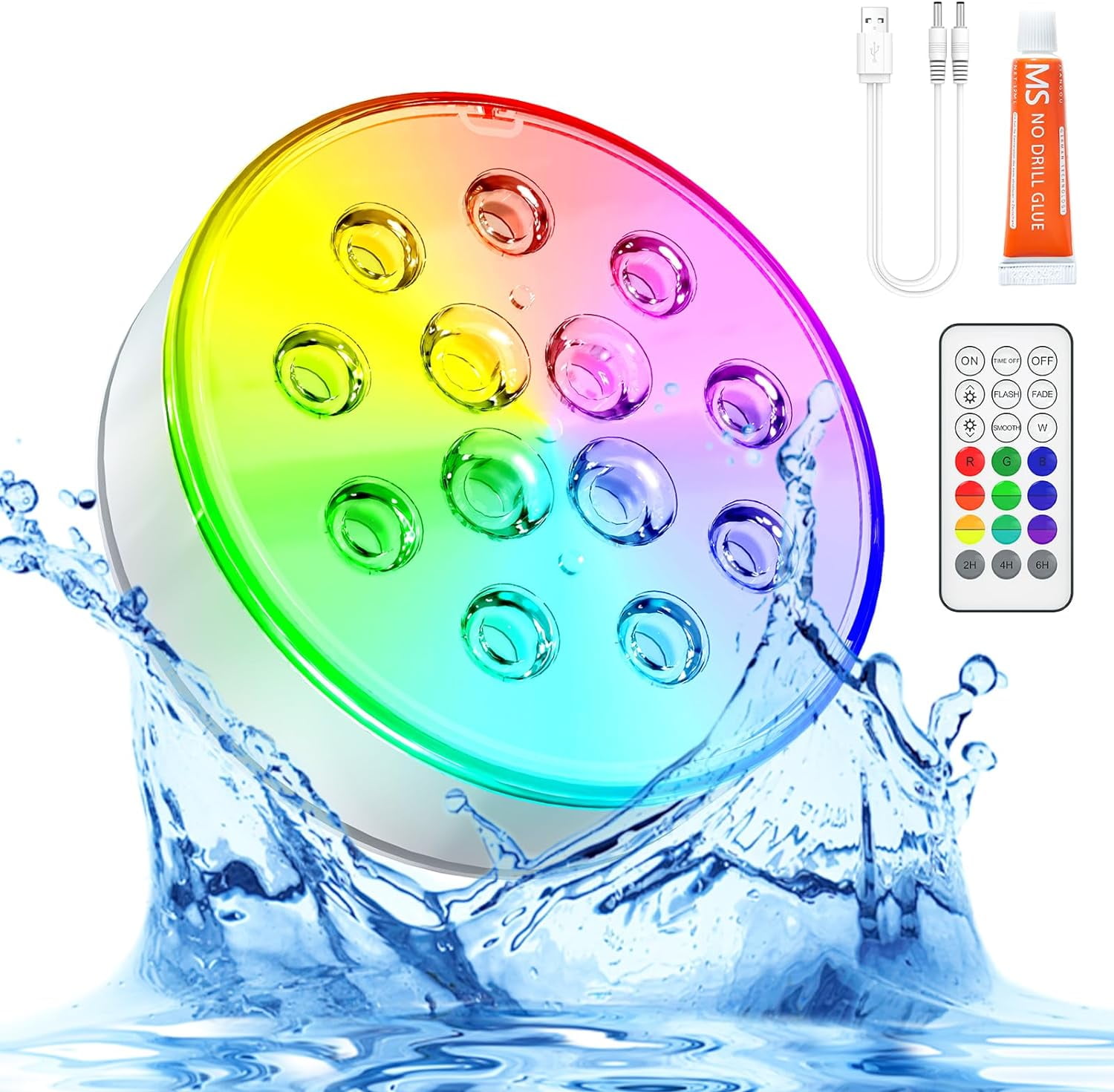 Upgraded Rechargeable Submersible LED Pool Lights with Remote IP68 Waterproof 16 Colors Hot Tub ...