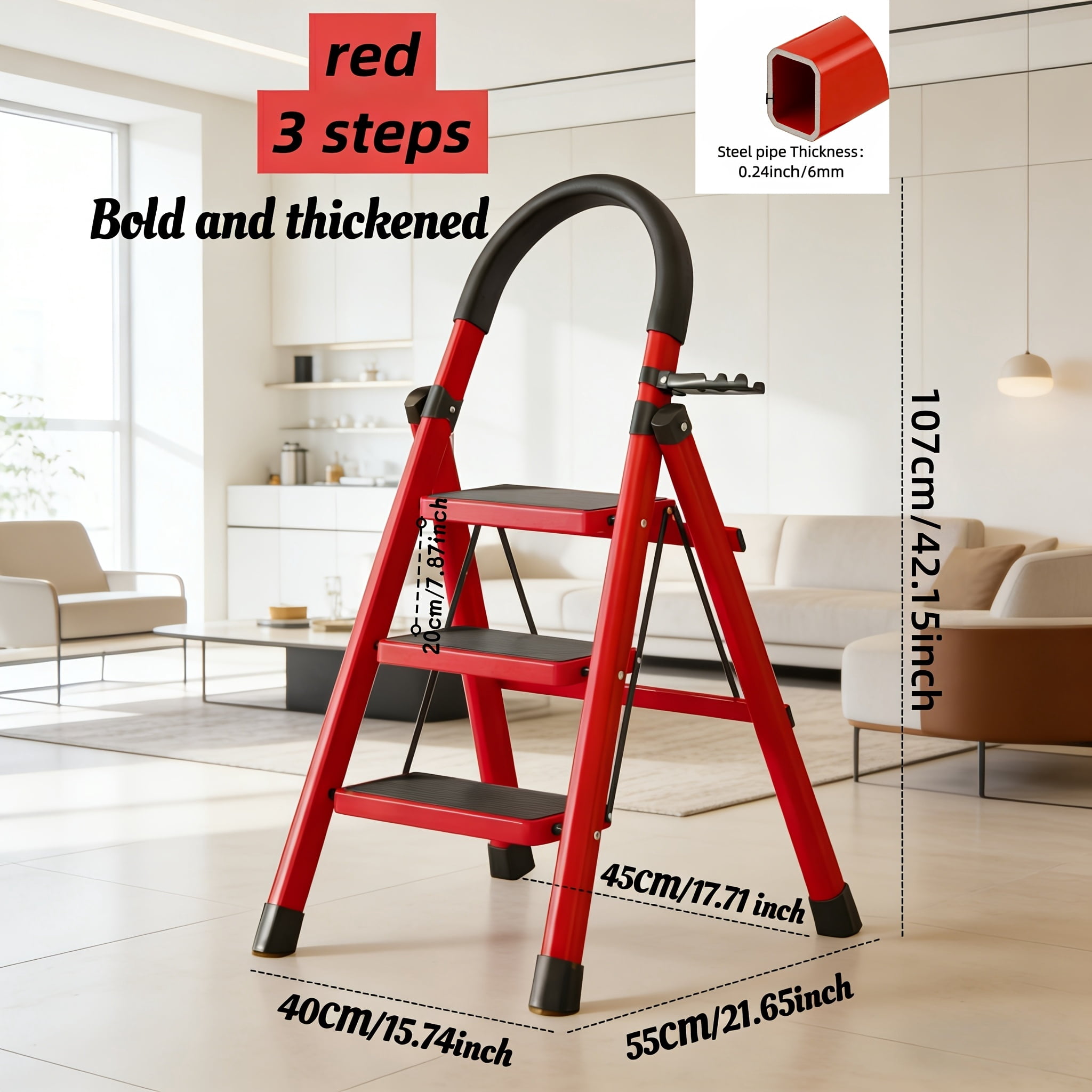 Upgraded Reinforced 2 3 4 5-Step Folding Step Ladder, 500LBS Capacity ...