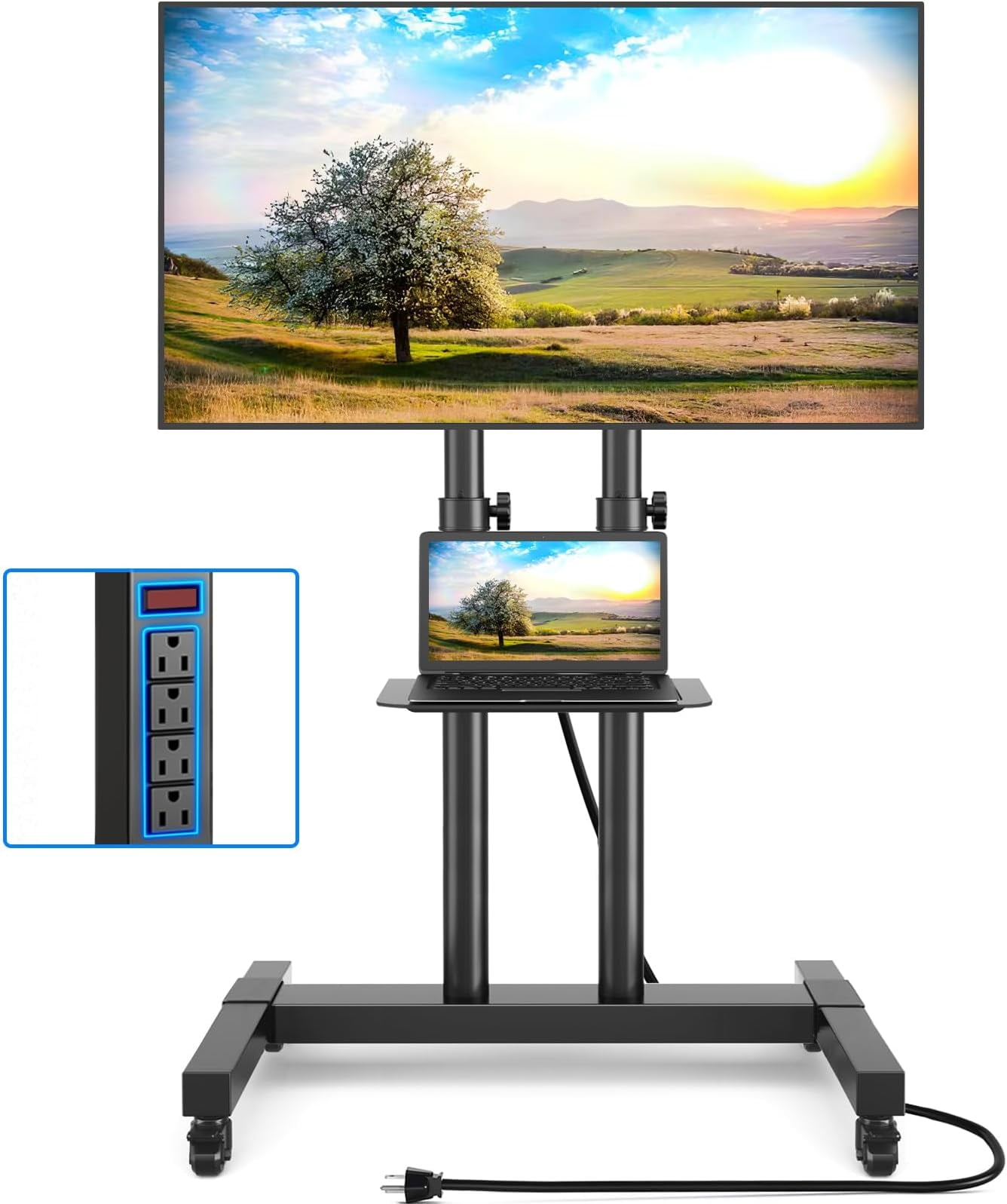 Upgraded Rolling TV Stand with Power Outlet for 32-83 Inch TVs, Mobile ...
