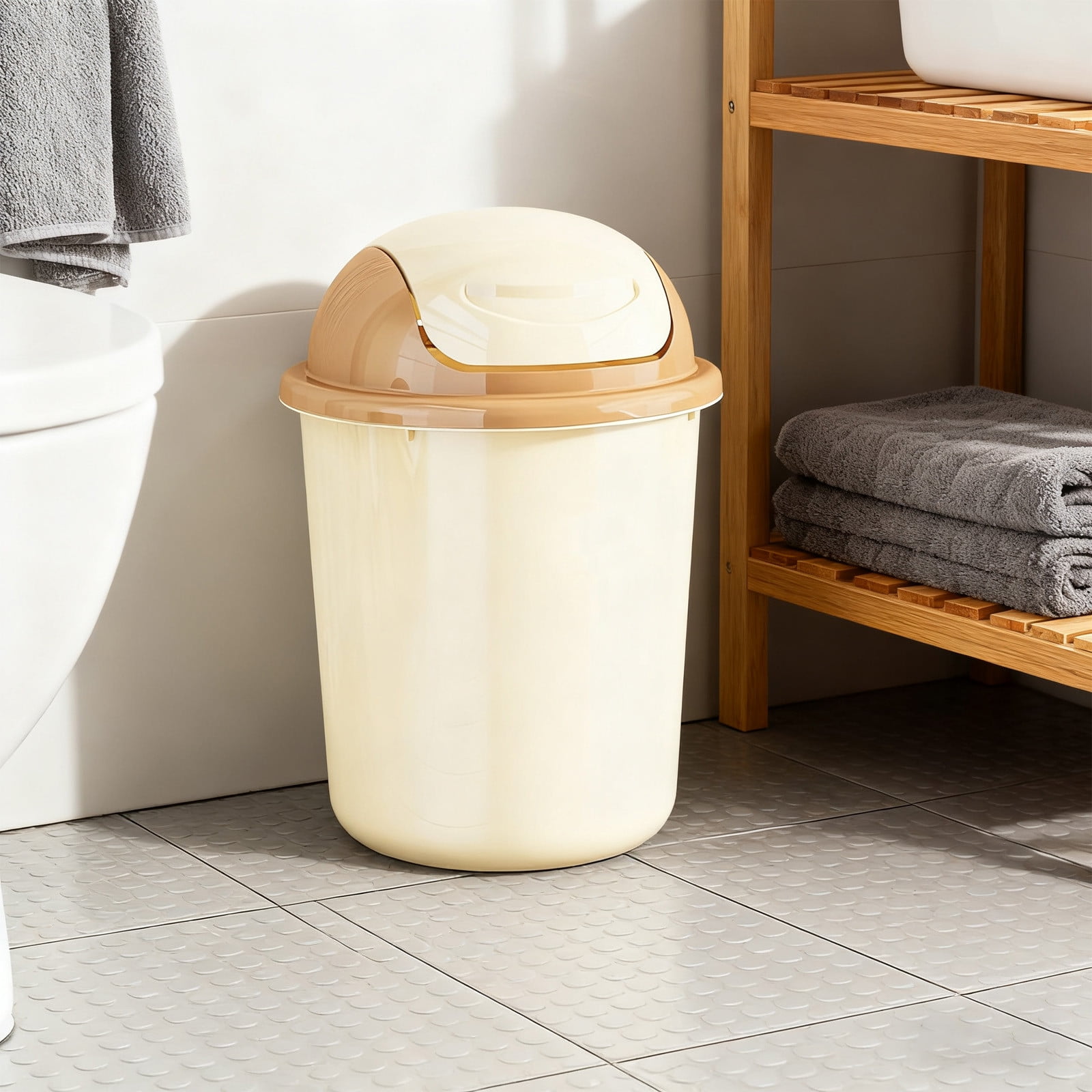Upgraded Round Trash Can With Lid Office Bathroom Waste Bin Plastic ...