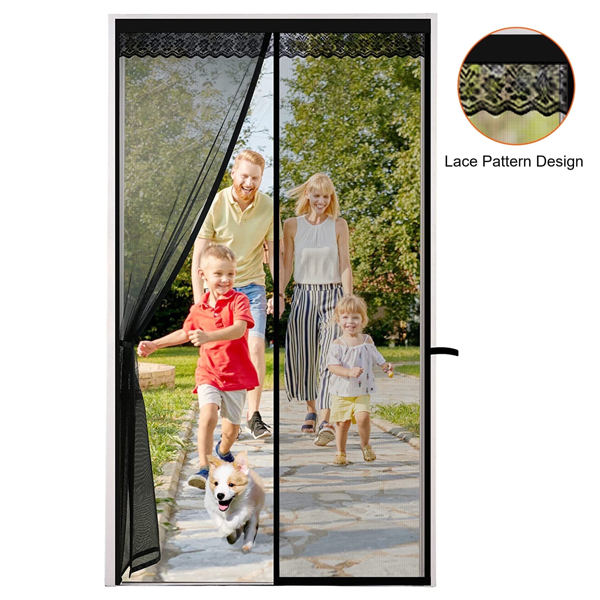 Upgraded Magnetic Heavy Duty Screen Door with Locking Strips & Lace ...